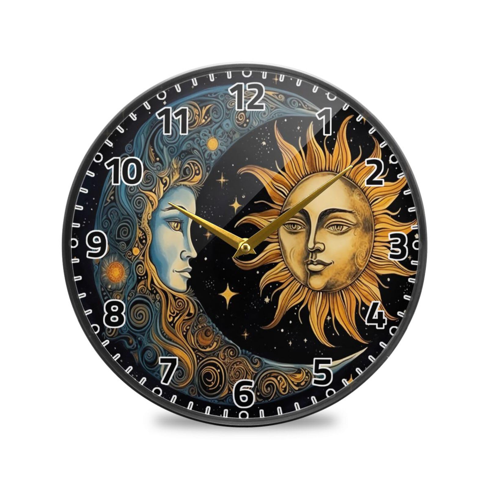 Amazon.com: WELLDAY Wall Clock Non Ticking 12 Inch - Sun and Moon ...