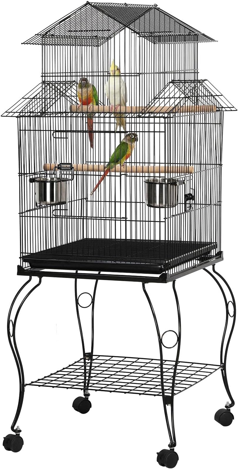 Yaheetech 140cm Bird Cage Rolling Parrot Cage Budgie Cage with Triple ...