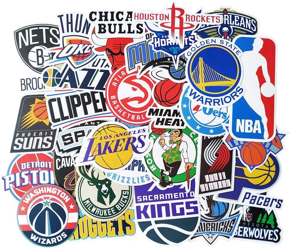 NBA Stickers 31 Pcs, Vinyl Waterproof Sport Fan Decals of National ...