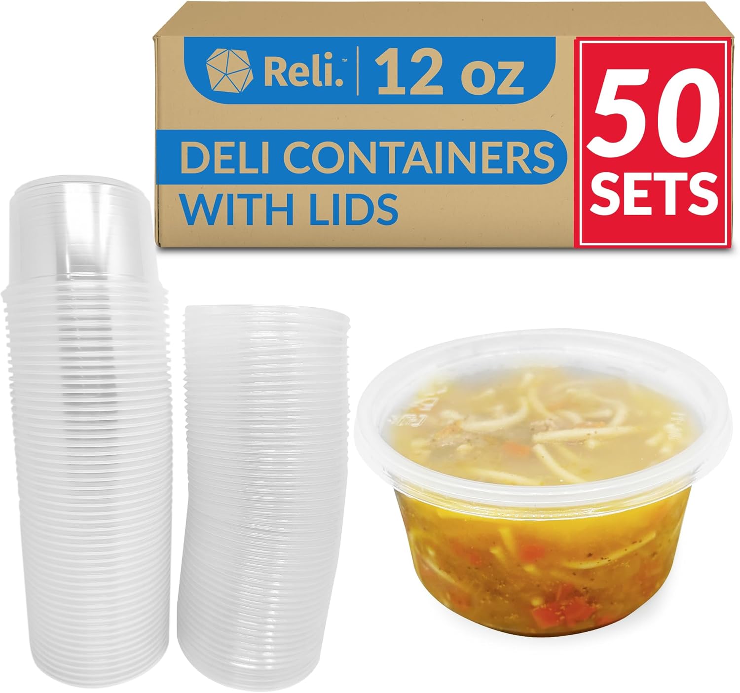 Amazon.com: Reli. Deli Containers with Lids (50 Sets), 12 oz | Plastic ...