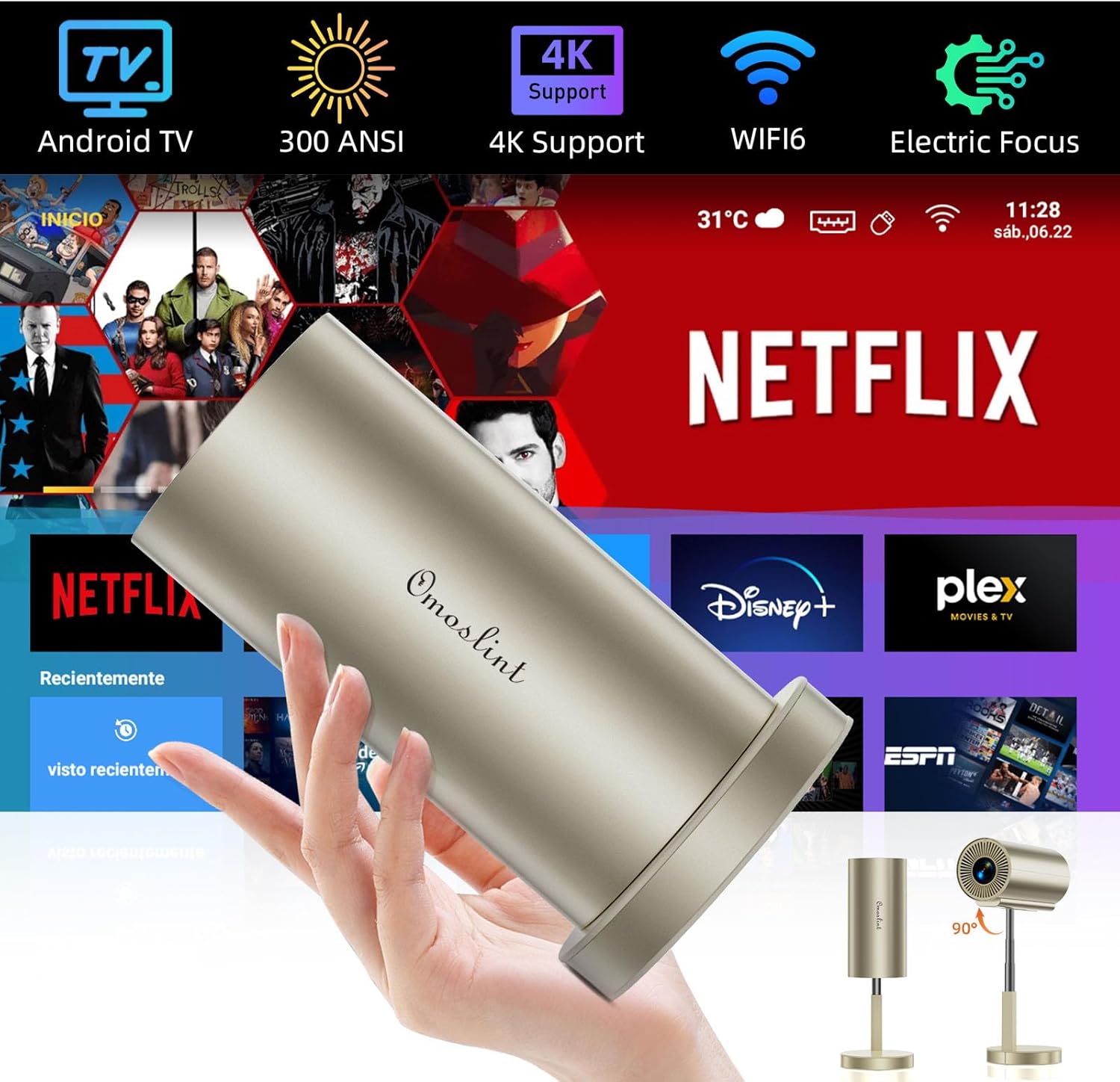 Omoslint Proyector Portátil, [Electric Focus & Keystone] 2025 Mini ...