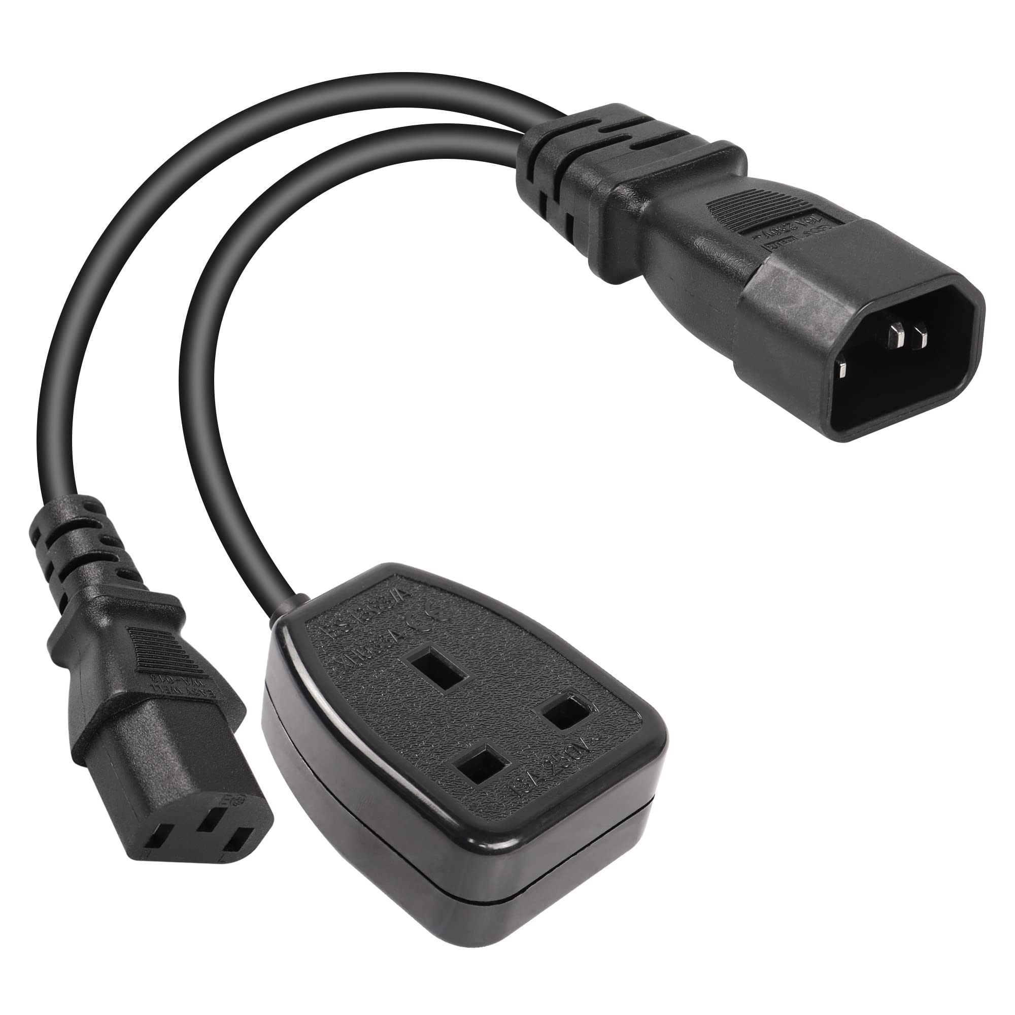 CERRXIAN 1FT C14 to C13 + UK Outlet Socket Y Splitter Power Cable,IEC ...