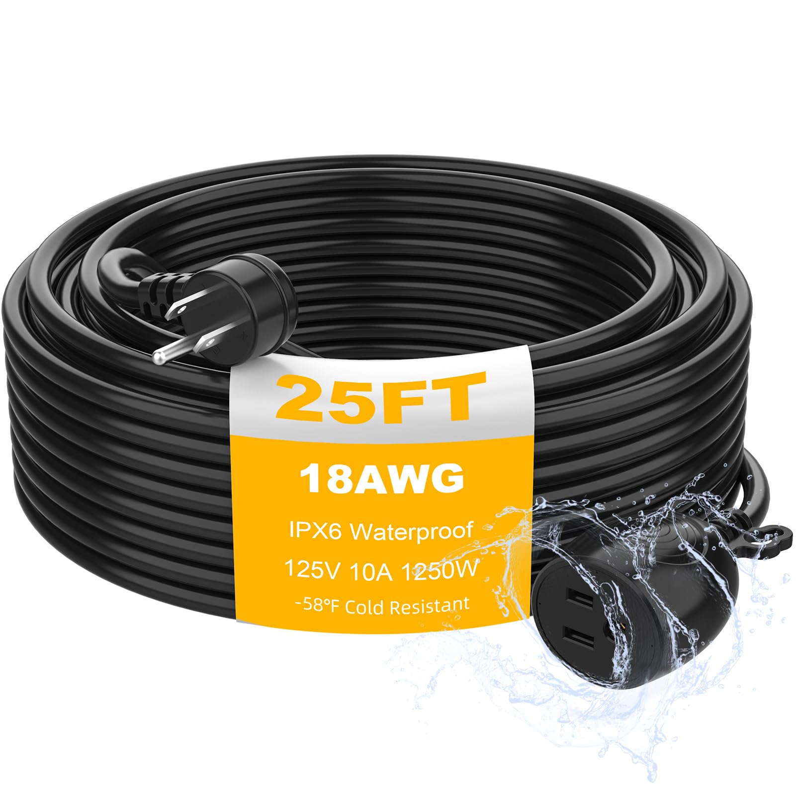 Amazon.com: Blackcow Outdoor Power Extension Cord,25 Ft,IPX6 Waterproof ...