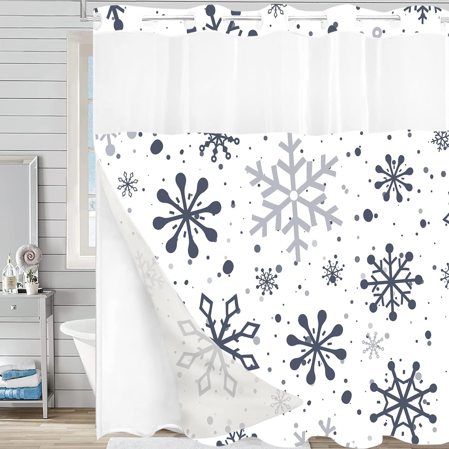Amazon.com: ABLUEN No Hook Winter Shower Curtain - Snowman Shower ...