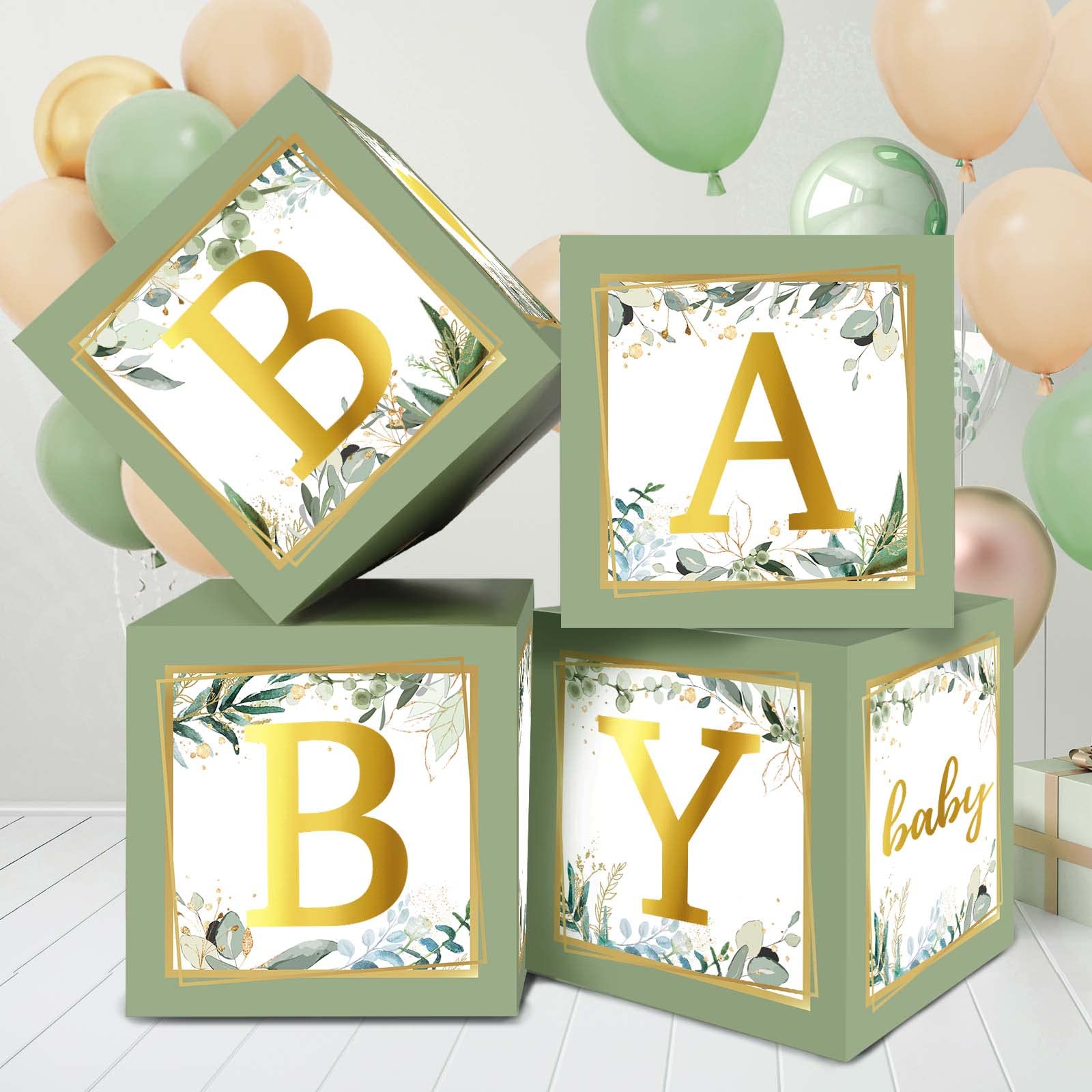 Buy RUBFAC Sage Green Baby Boxes with Letters for Baby Shower, 4pcs ...