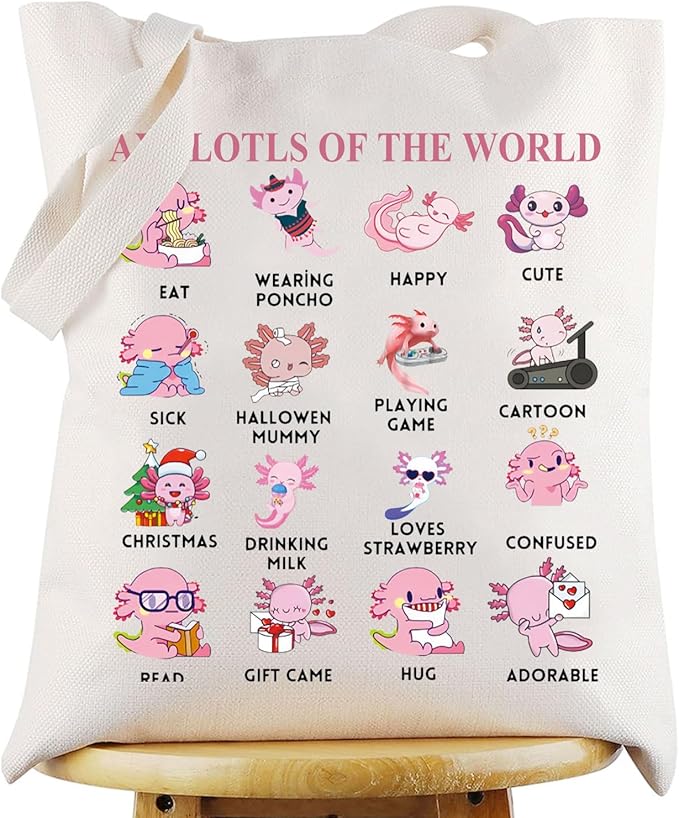 KEYCHIN Axolotl Canvas Tote Bag Axolotl Amphibian Lover Gifts Axolotls ...