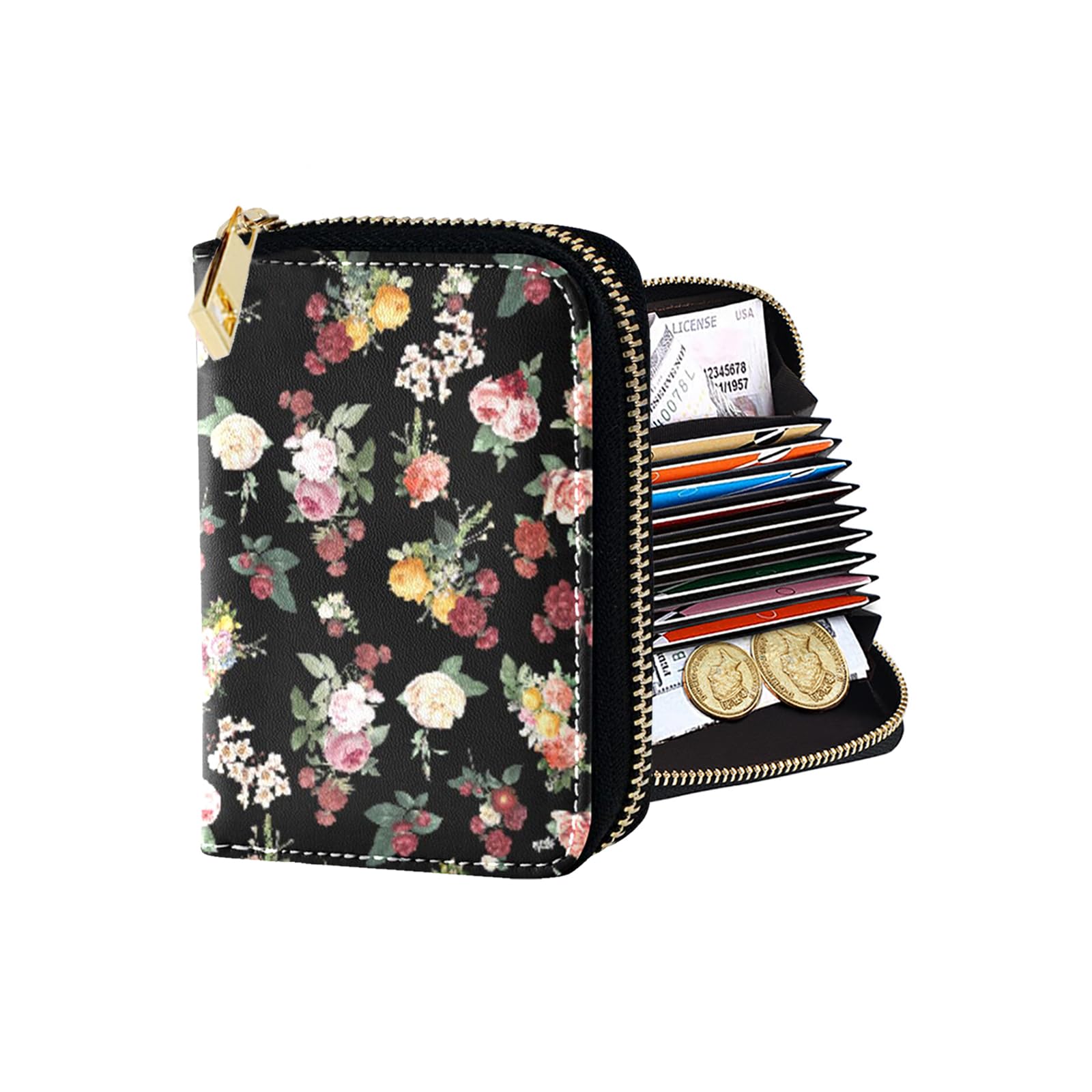 Amazon.com: JKDY Floral Flowers RFID Credit Card Holder Wallets for ...