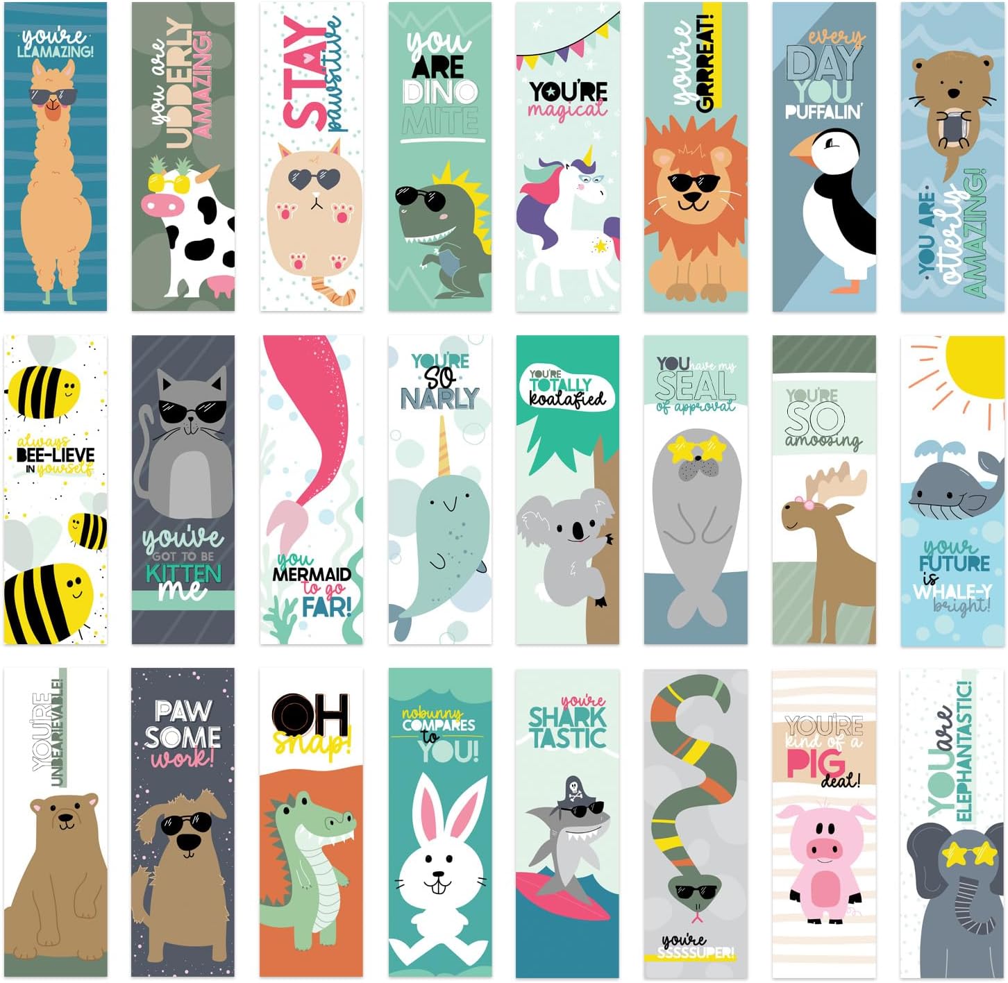 Amazon.com: Animal Pun Bookmarks / 2" x 6" Motivational Paper Bookmark ...