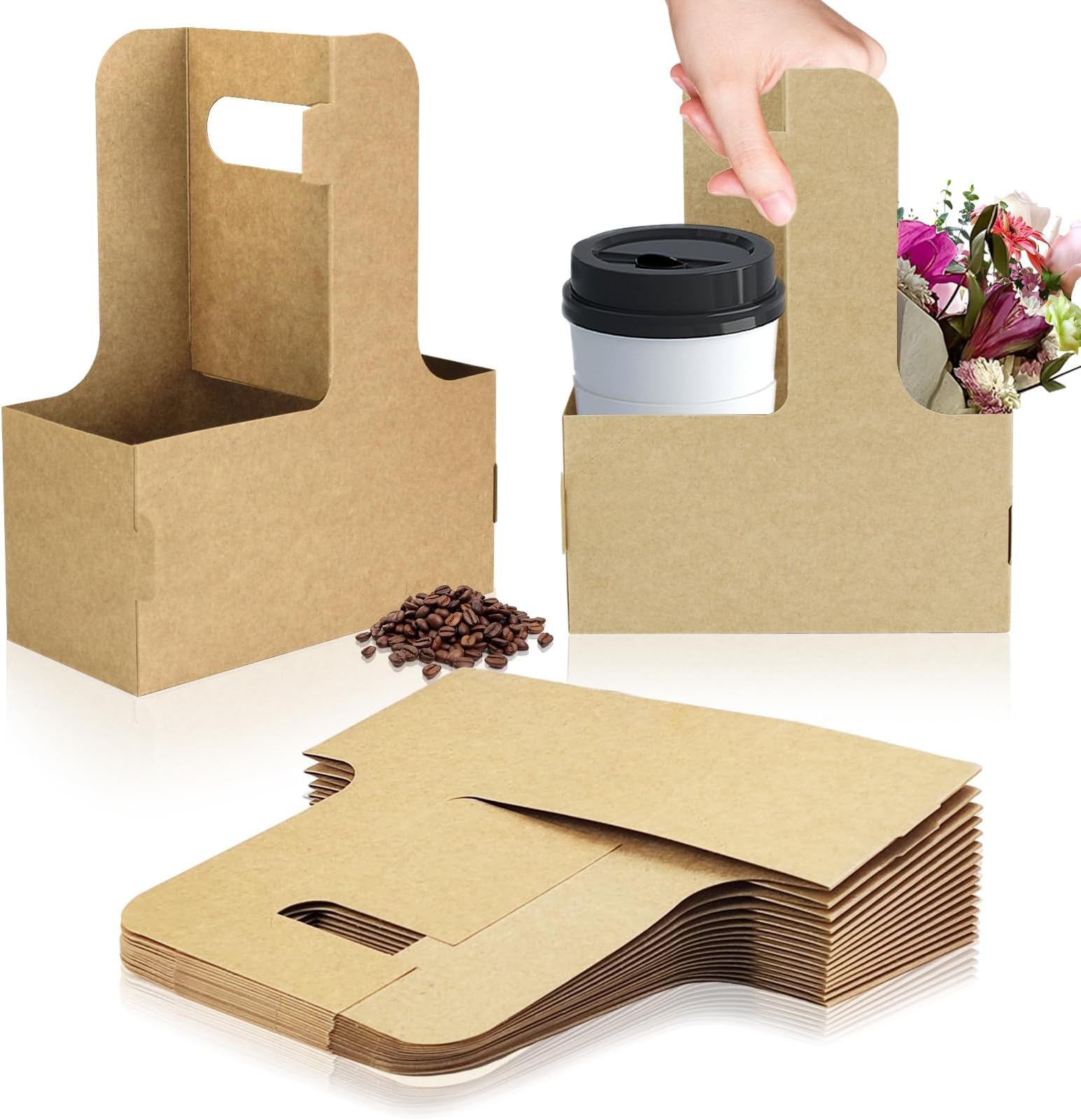 Amazon.com: 2 Cup Disposable Drink Carrier with Handle, White Cardboard ...