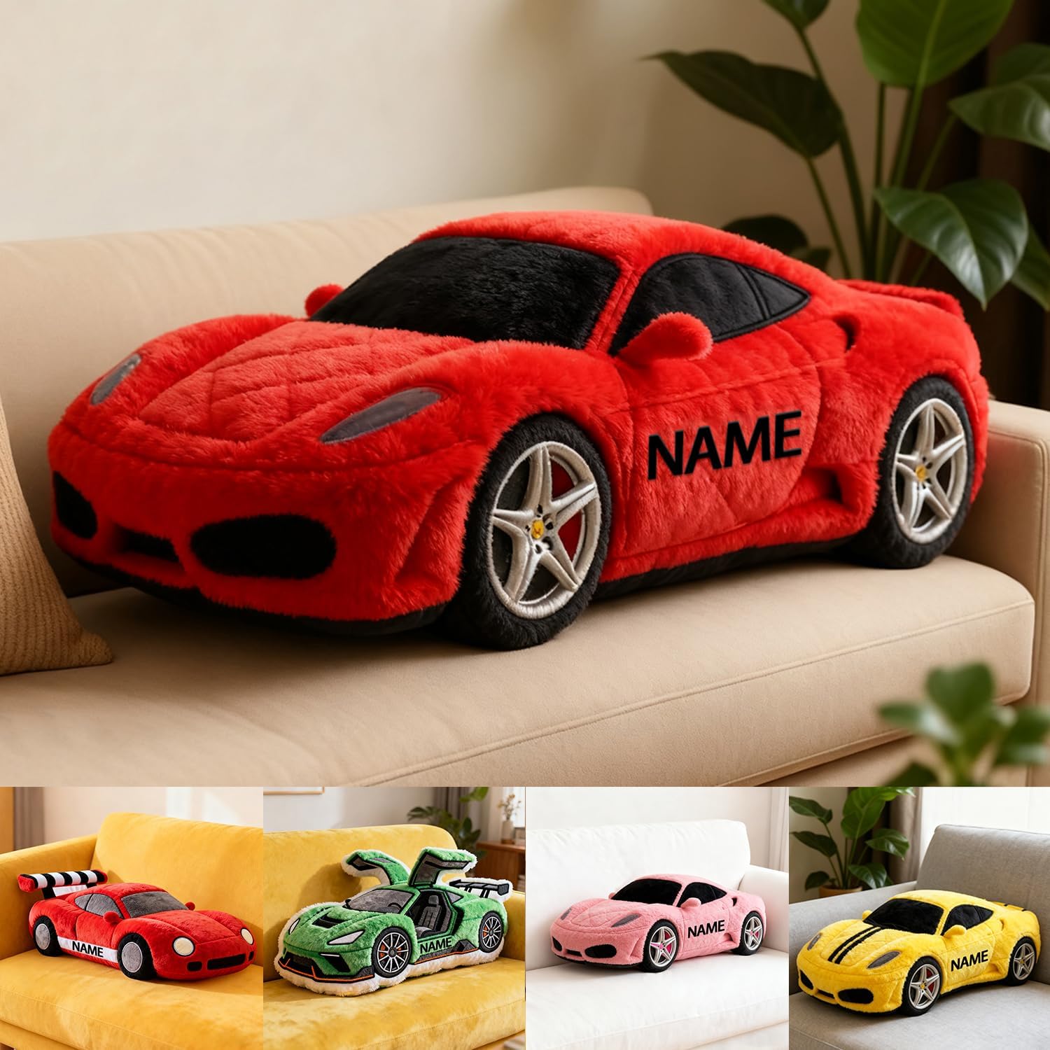 Amazon.com: ZHAOHRCH Personalized Racing Car Shape Pillow Custom Name ...