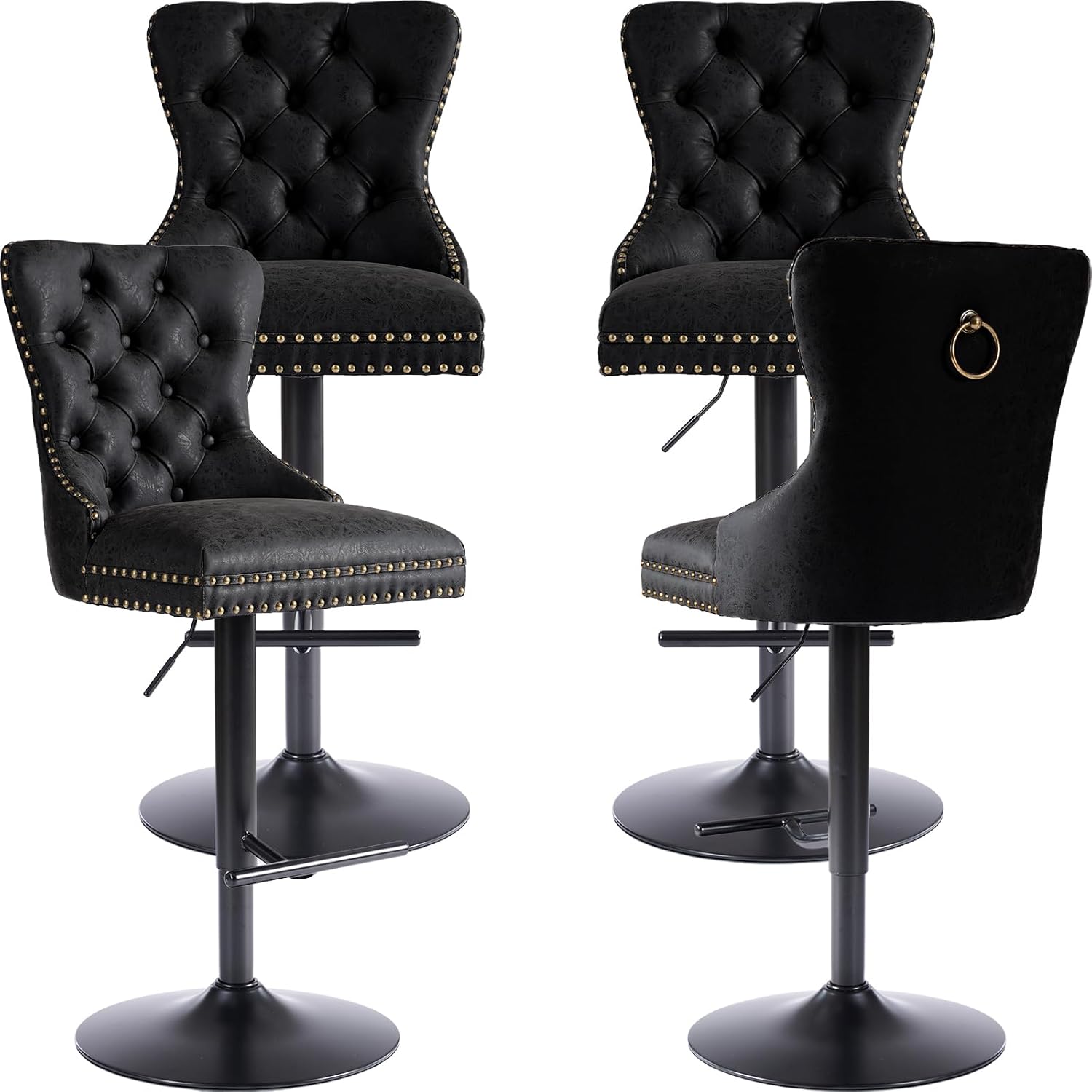 Amazon.com: Black Modern Swivel Bar Stools Set of 4, PU Leather Counter ...