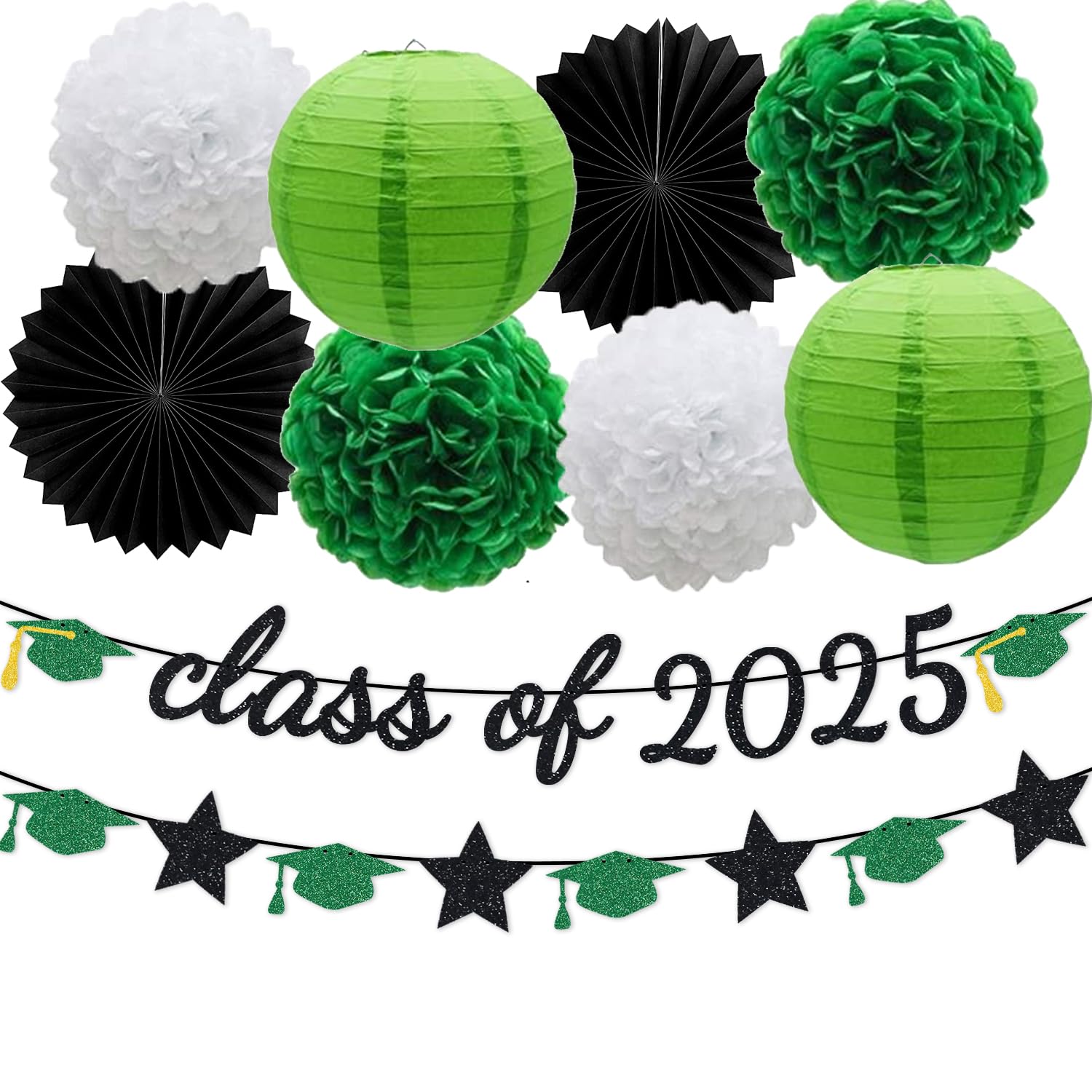 Amazon.com: Green Graduation Party Decoration Class of Banner Glitter ...