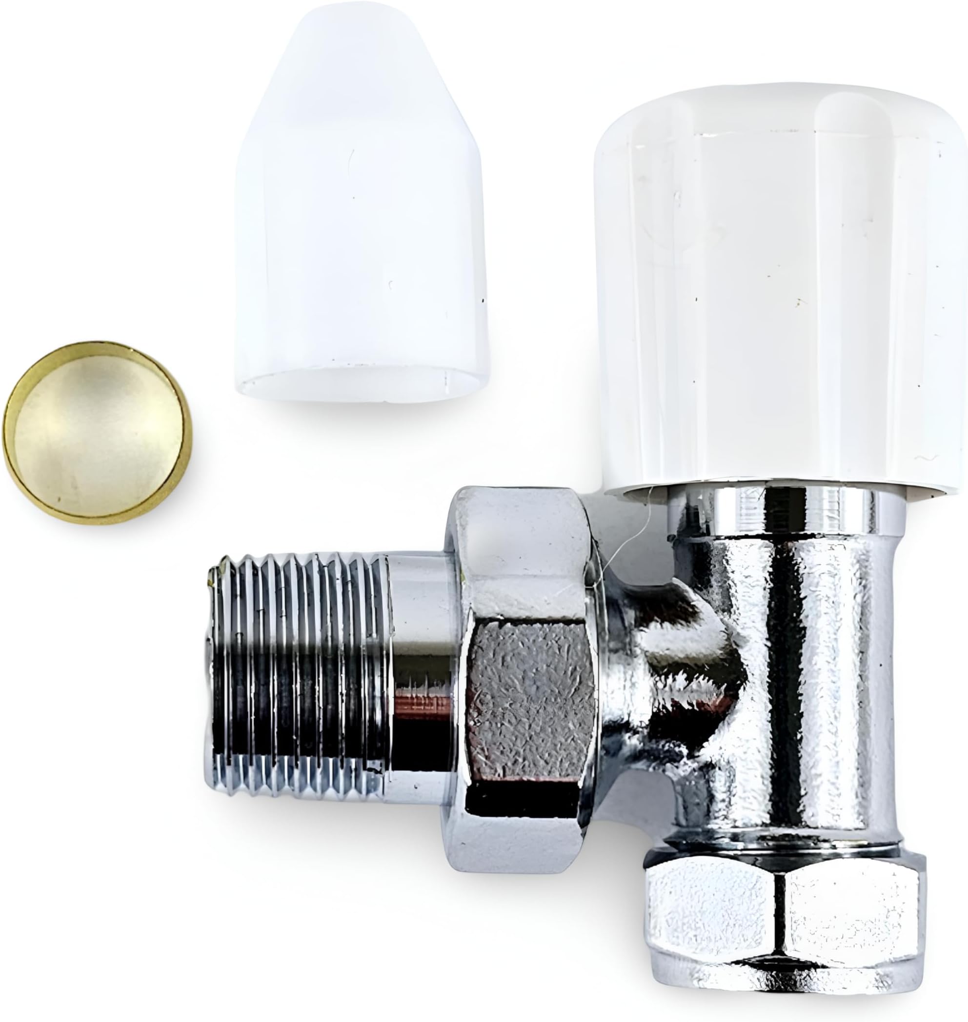 Wärmer System Angled Radiator Valve - White Lockshield Cap & Wheelhead ...