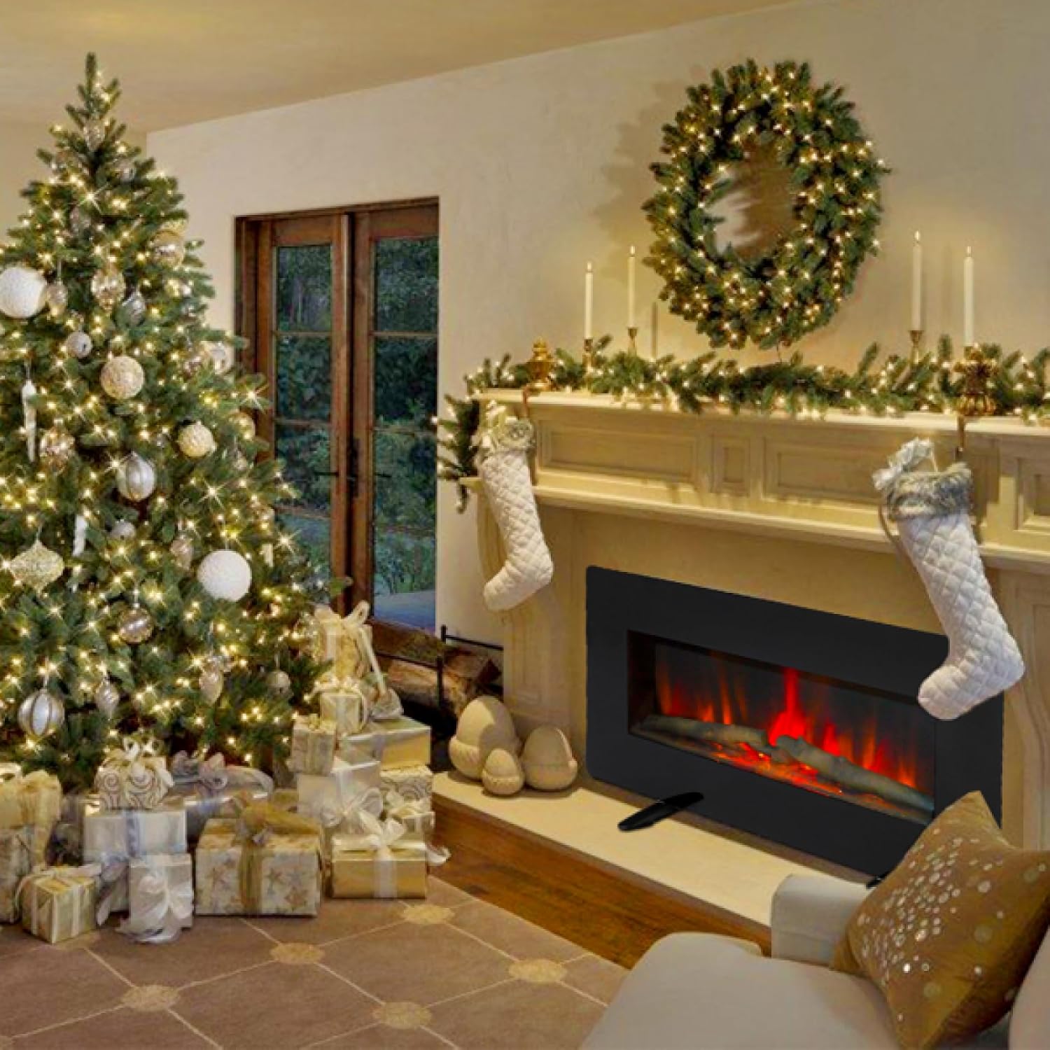 VitmiT Chimenea eléctrica independiente de 36 pulgadas, protección de ...