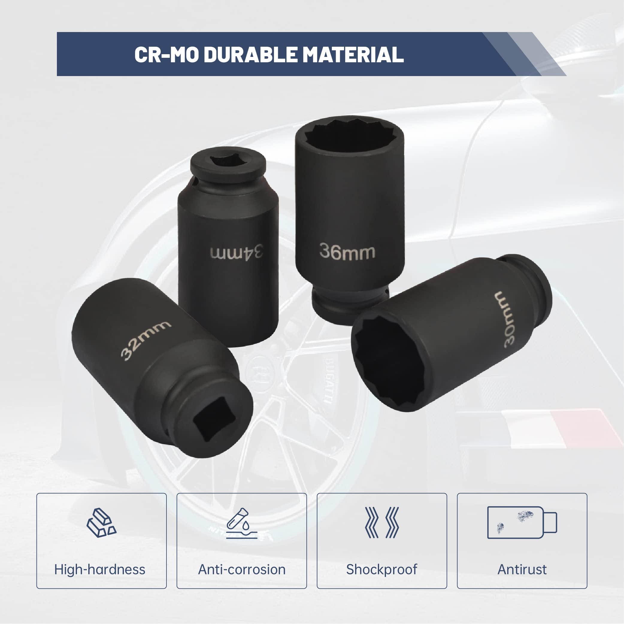 Snapklik.com : BATONECO 1/2 Drive 12 Point Impact Socket Set 4PCS Deep ...