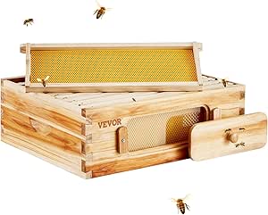 Amazon.com : VEVOR 10 Frame Medium Super Bee Hive Box, Bee Box Dipped in 100% Beeswax ...