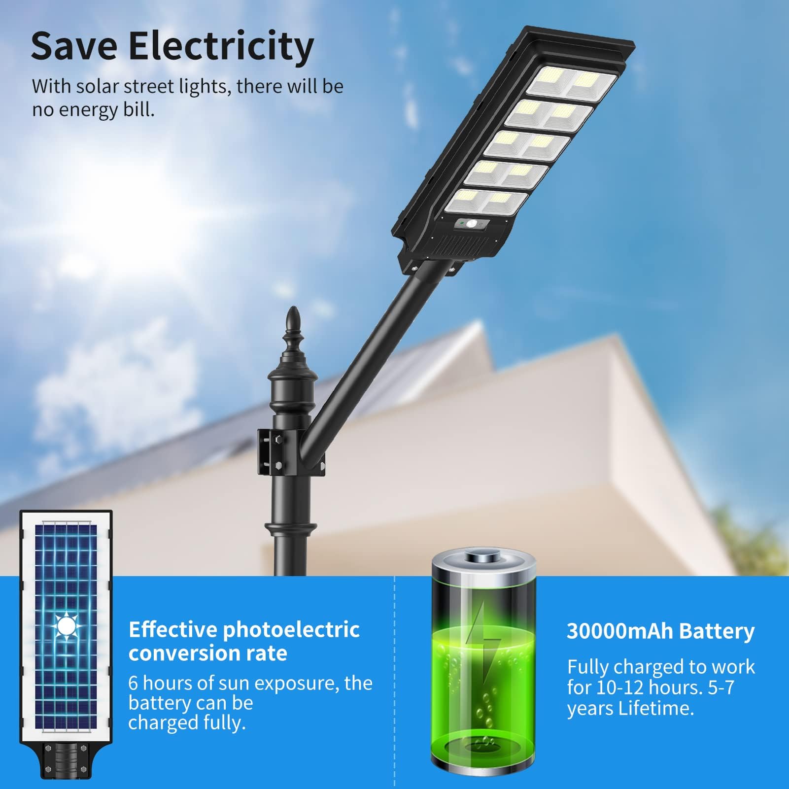 Viugreum 500W Solar Street Lights Outdoor with Motion Sensor, 900pcs LED, 6000K 50000LM IP65 ...