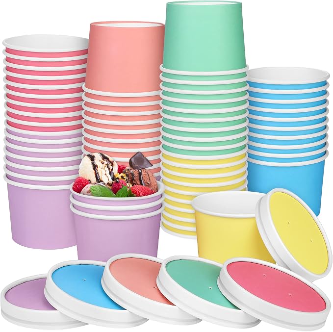 Amazon.com: Aodaer 60 Pack Paper Ice Cream Cups with Lids 8 Ounces ...