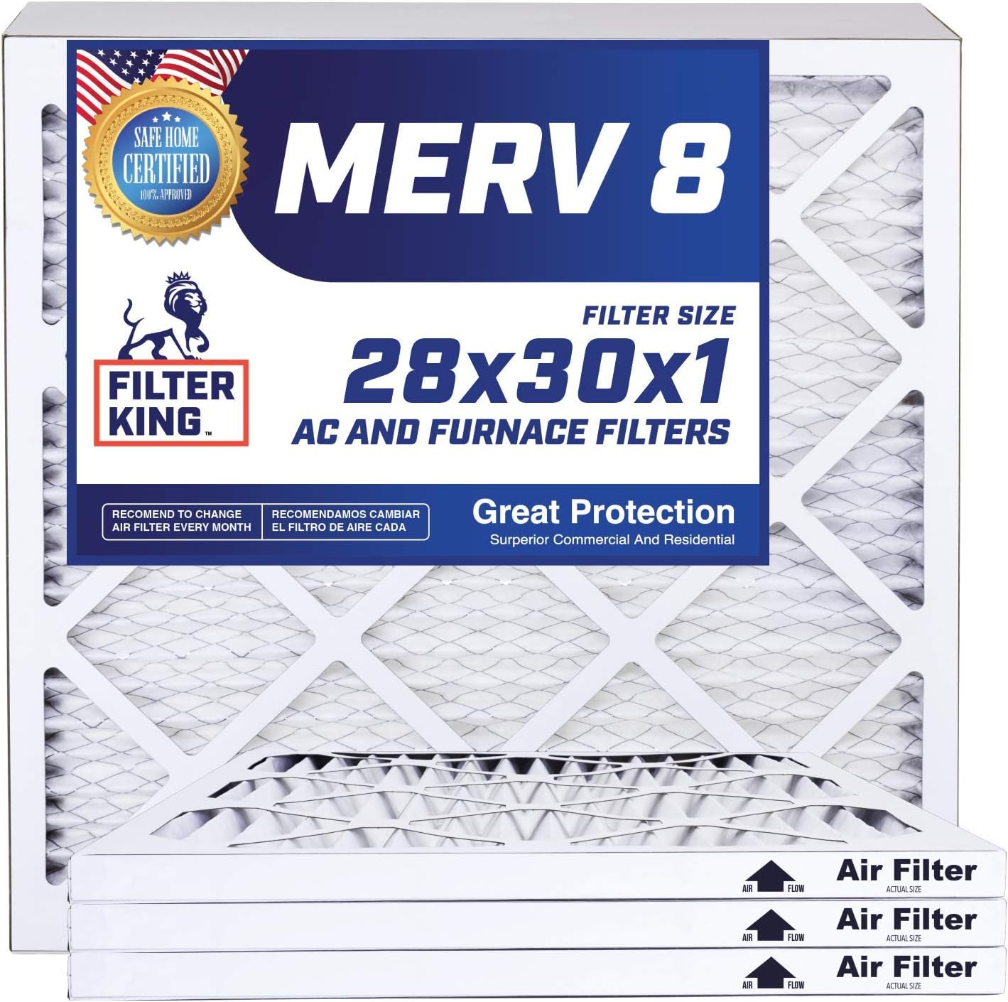 Filter King 28x30x1 Air Filter | 2-PACK | MERV 8 HVAC Pleated AC ...