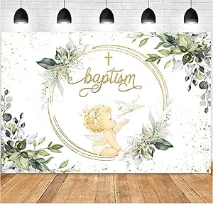 Amazon.com : 6x4 Feet Baby Baptism Backdrop Board Green Leaf Gold ...
