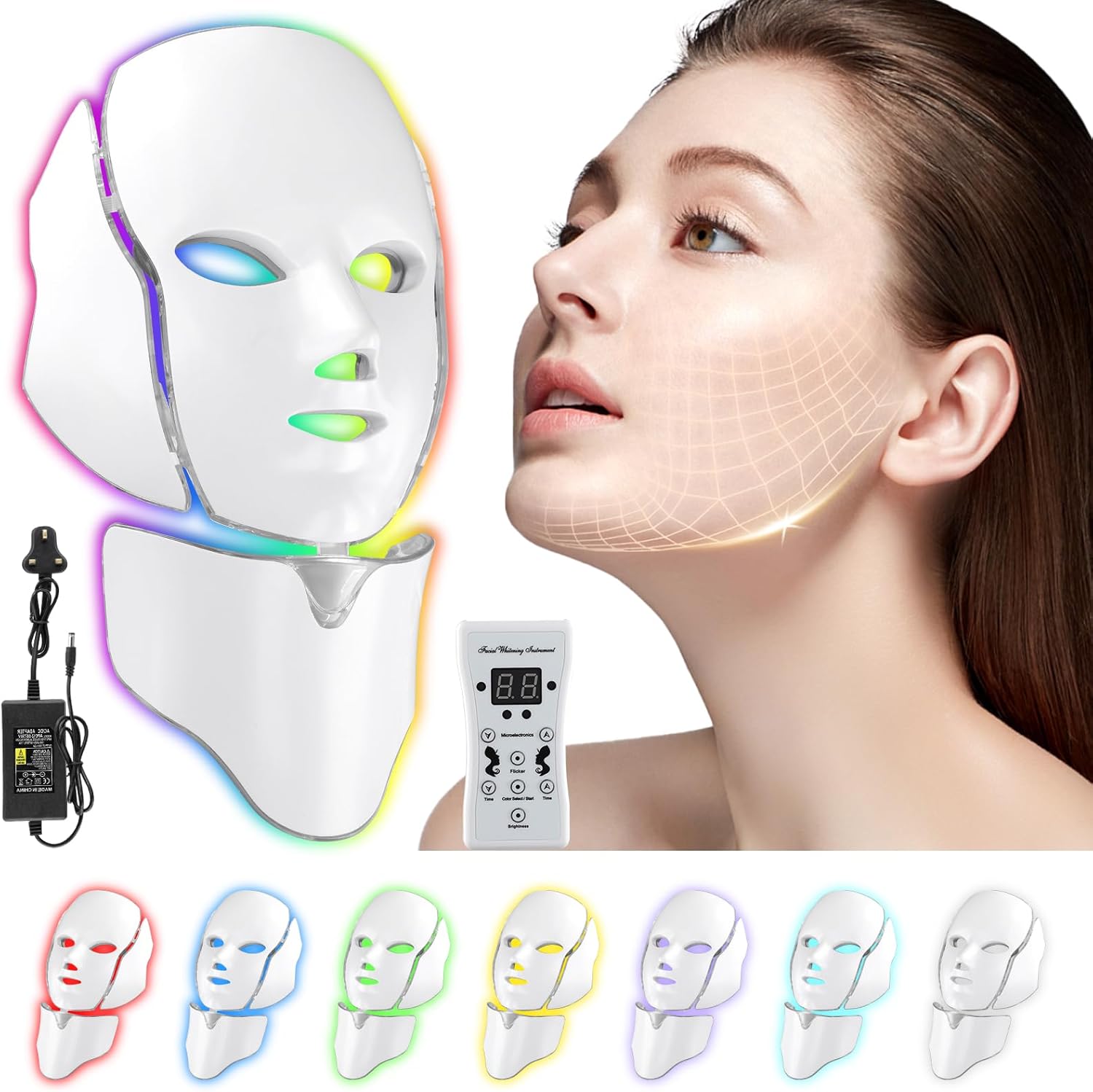 LED Fack Mask,Light Therapy Mask for Face & Neck,7 LED Light Therapy ...