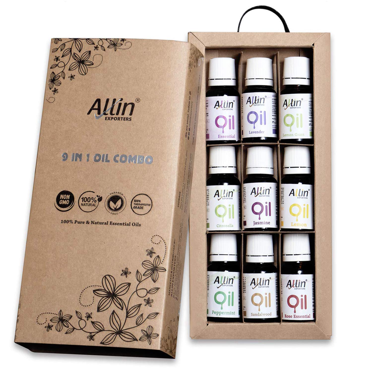 Allin Exporters 9 in 1 Combo Aromatherapy Therapeutic Grade Aroma ...