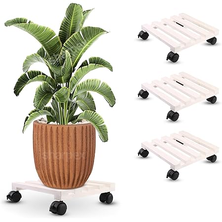 Sharpex Pack of 4 Wooden Trolley for Plants, Flower Pots | Heavy Duty ...