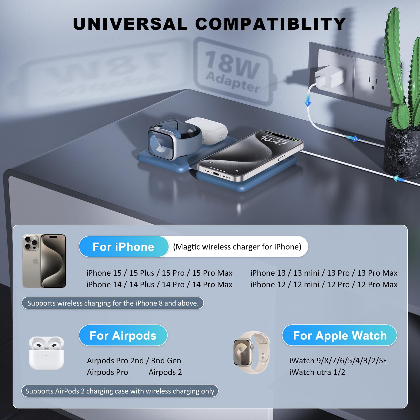3 in 1 Charging Station for Apple,Travel Charger for Multiple Devices ...