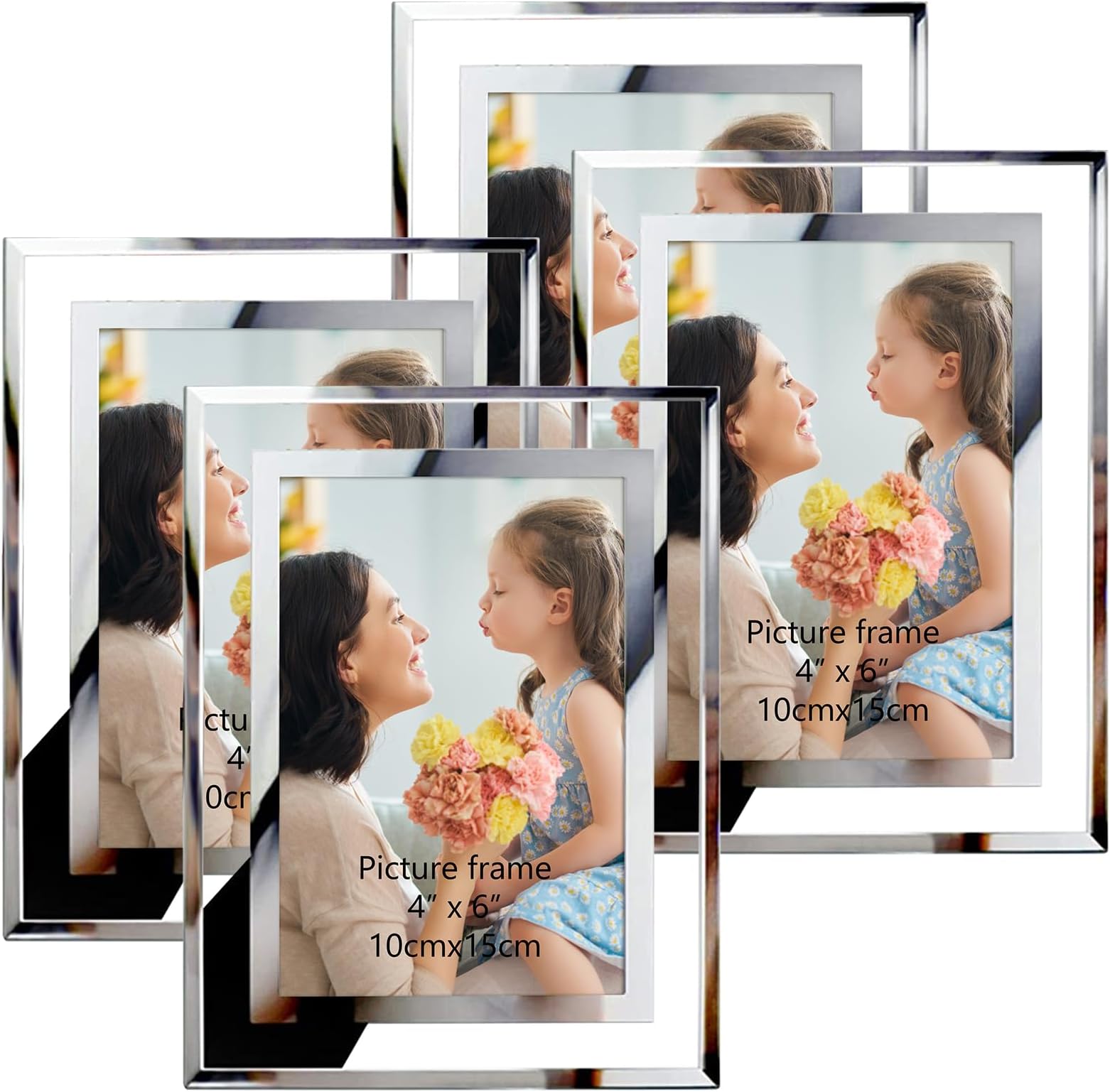 YOUNTHYE 4Pack Picture Frames 6x4, Glass Photo Frames Silver Mirrored ...