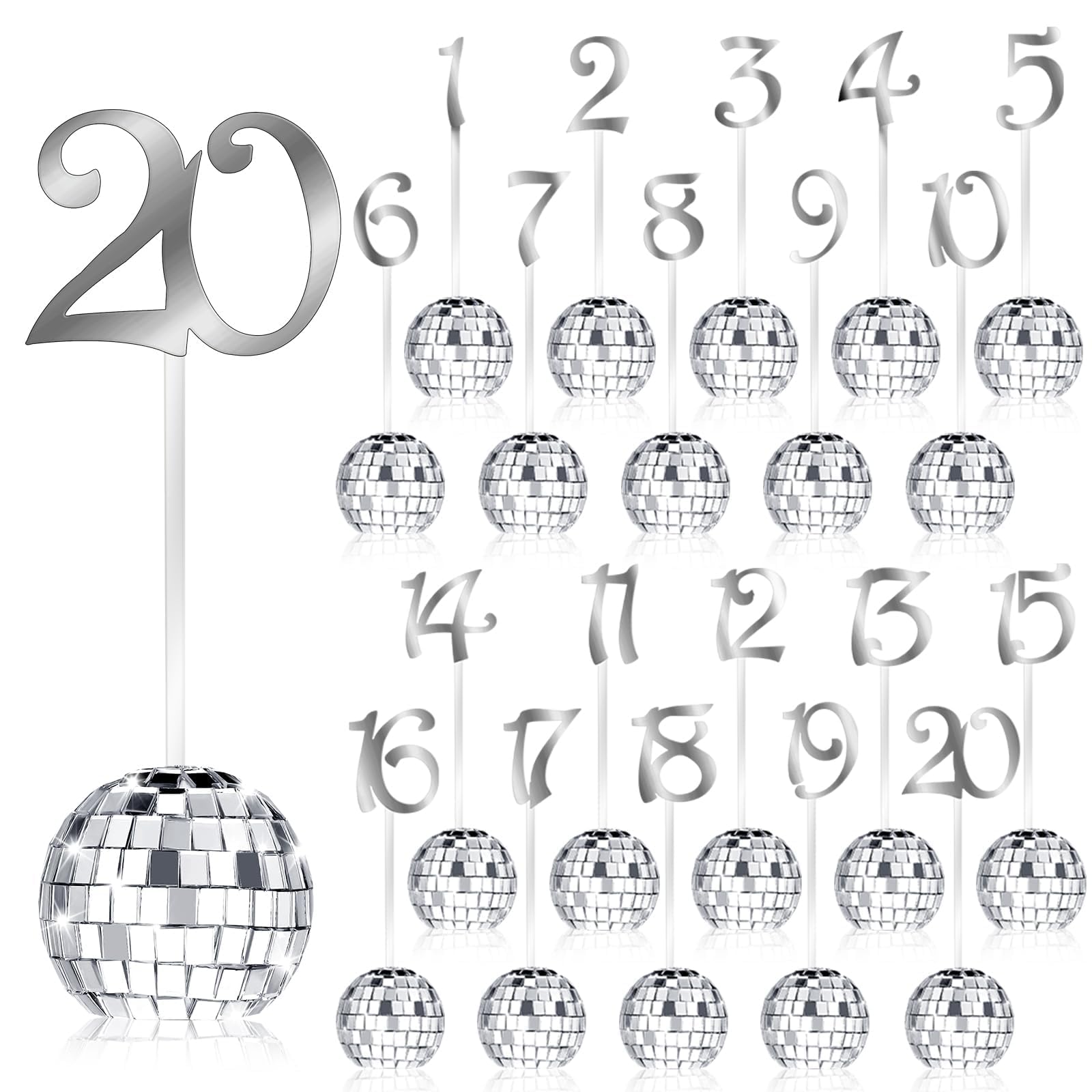 Amazon.com: YLOLUL Wedding Table Numbers 1-20 Silver Disco Ball Table ...