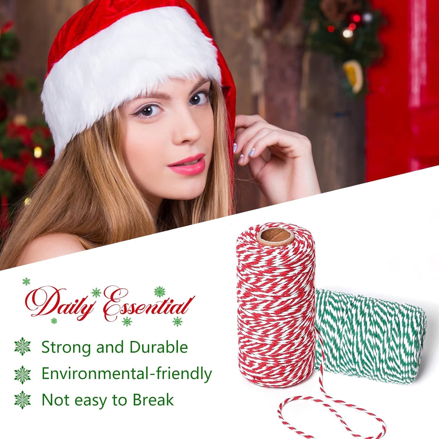 Red and Green Christmas Cotton Twine String 100M x 2 Rolls Craft Cord ...