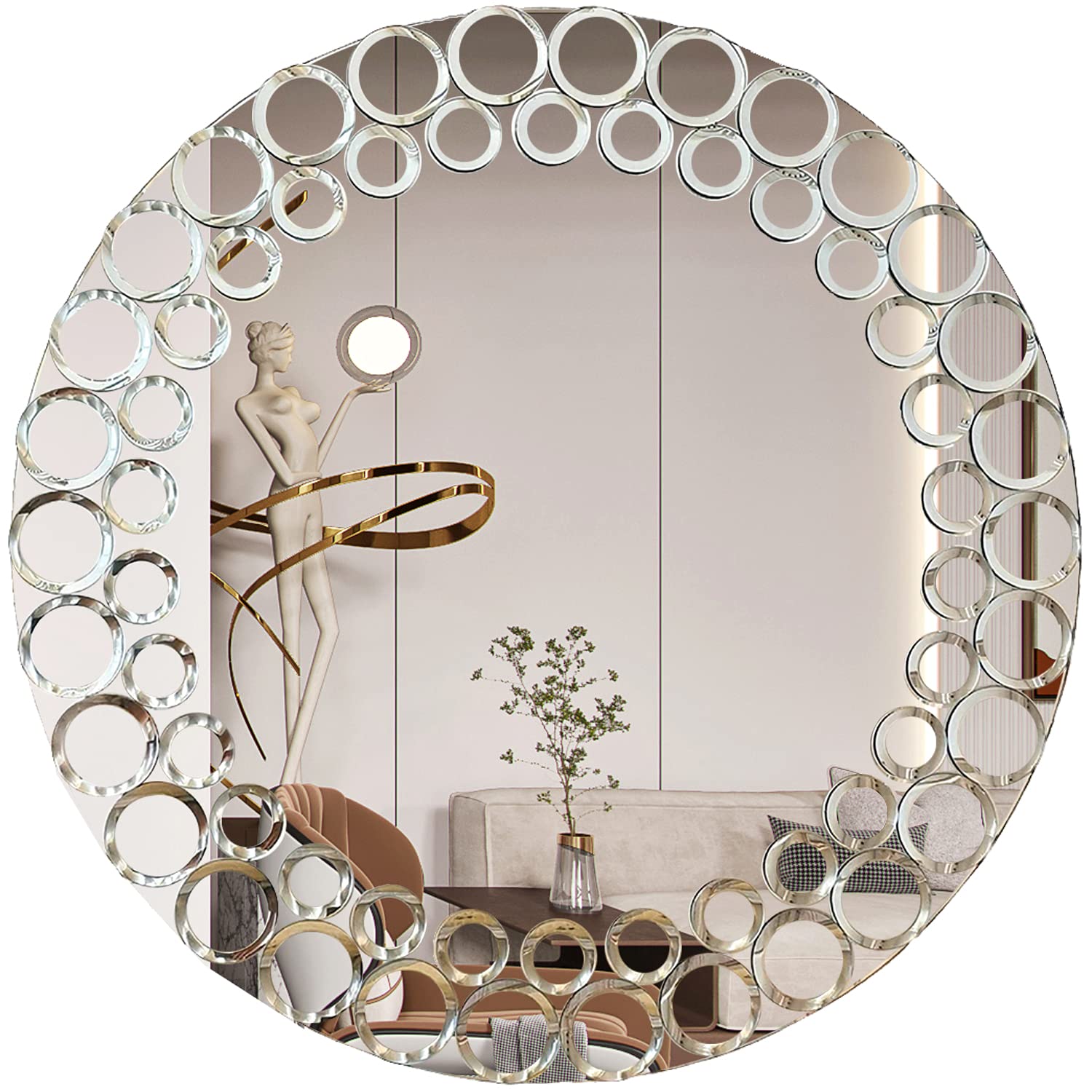 Wocred Round Wall Mirror.Glam Shower Mirror.Silver Borderless ...
