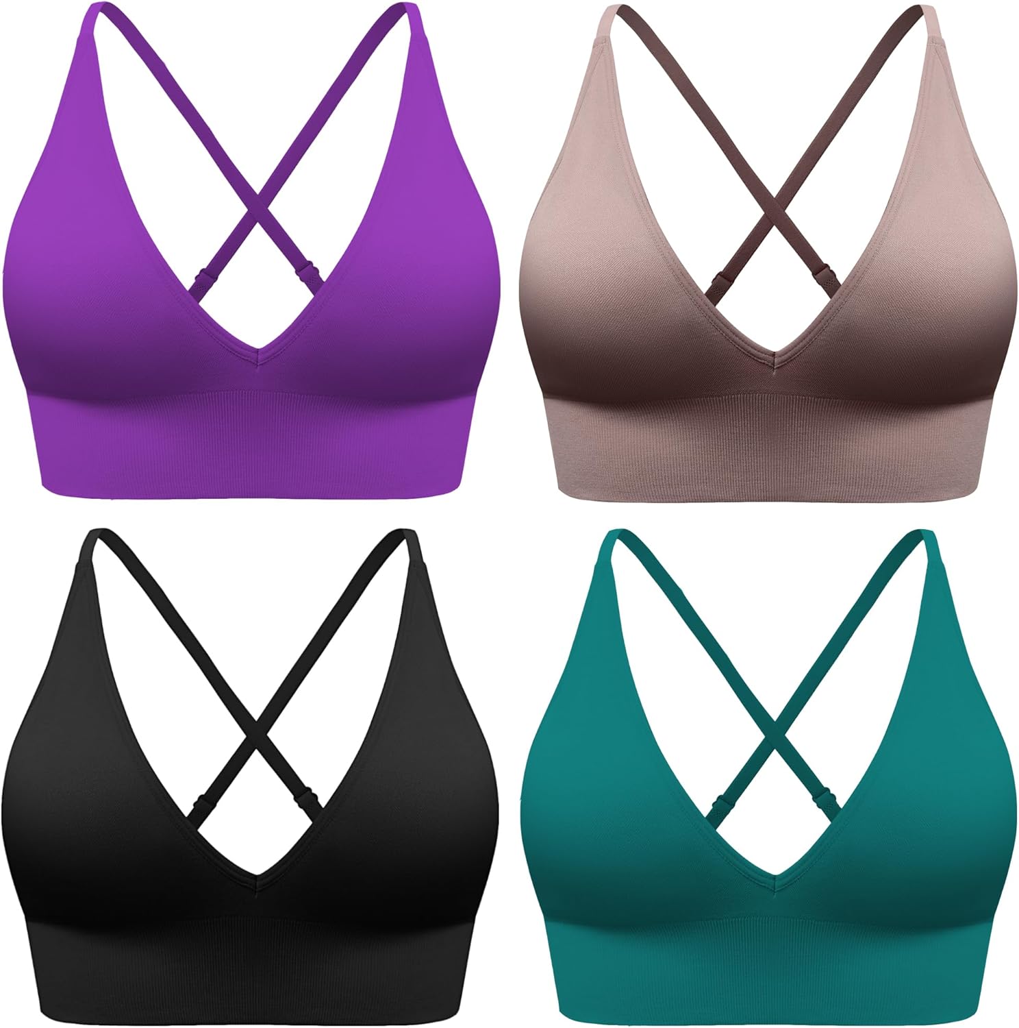 Evercute Women's Sports Bras Adjustable Deep V Neck Bras Wireless ...