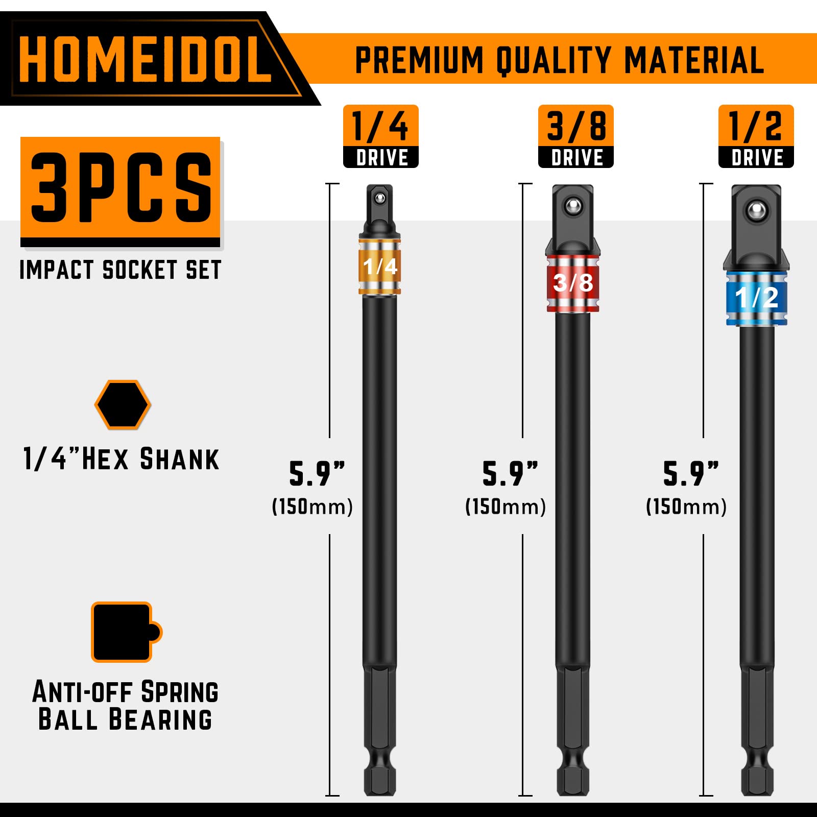 Snapklik.com : HOMEIDOL 3-Piece 6-Inch Hex Shank Impact Grade Power ...