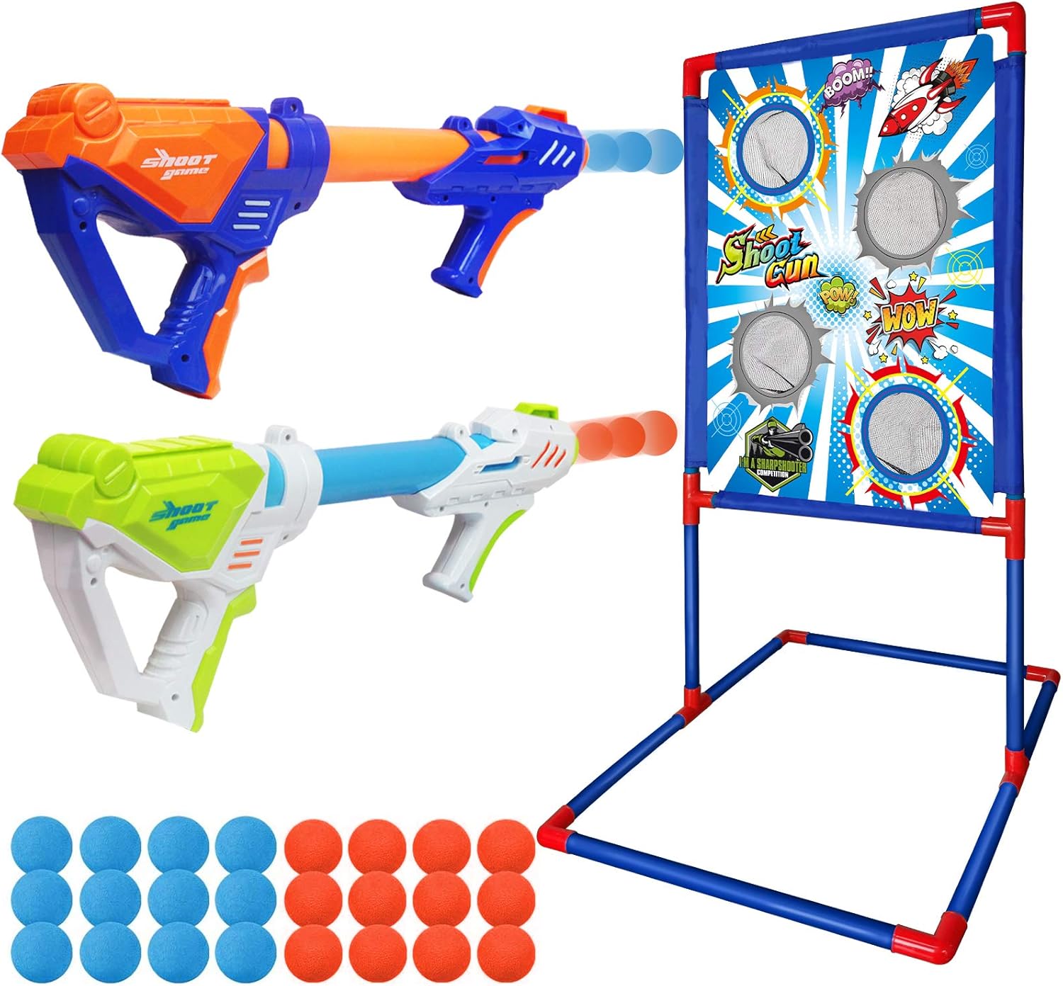 Amazon.com: Shooting Game Toys Set, 24 Foam Balls and a Standing ...