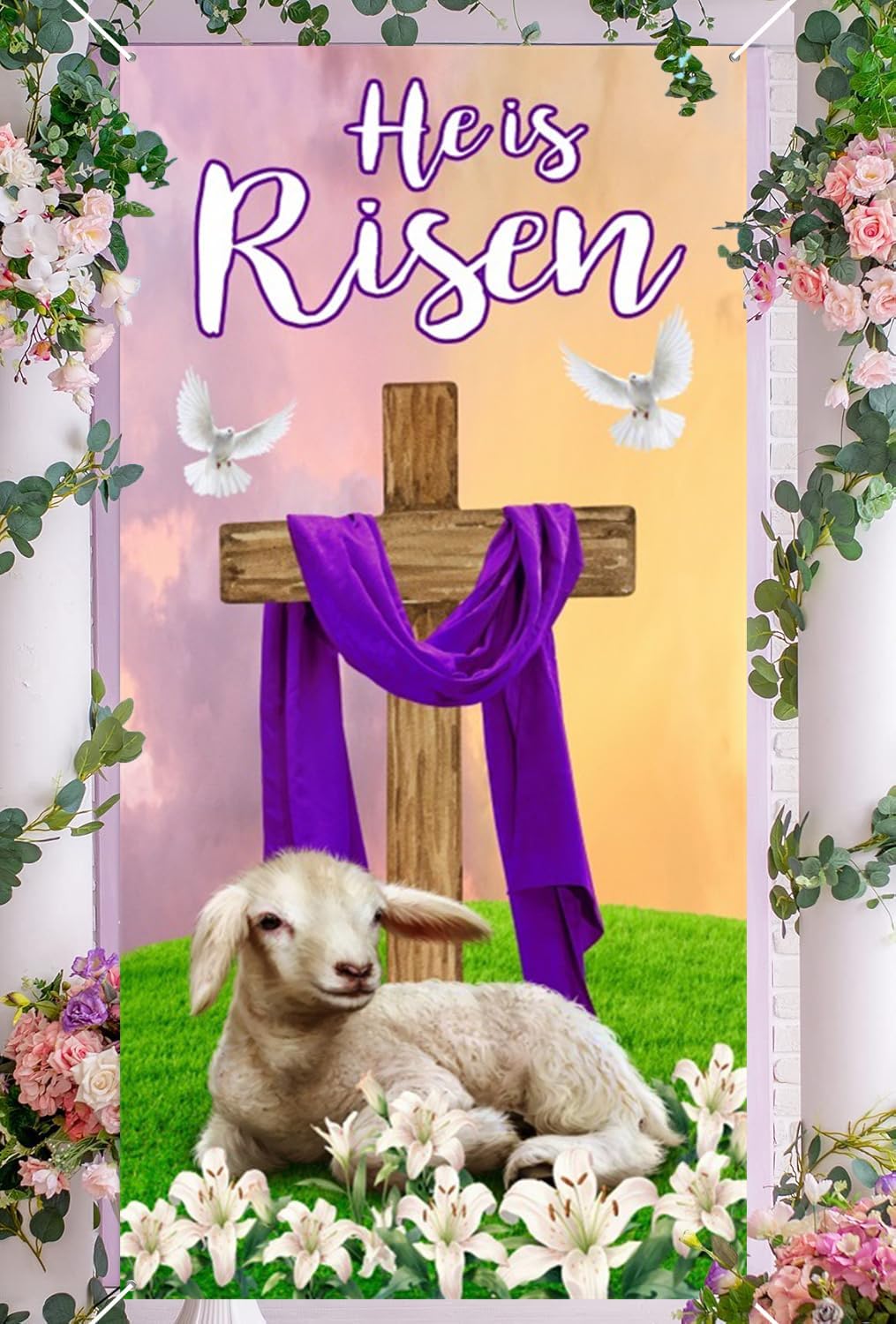 Amazon.com : Easter He is Risen Door Cover 3x6ft Easter Resurrection of ...