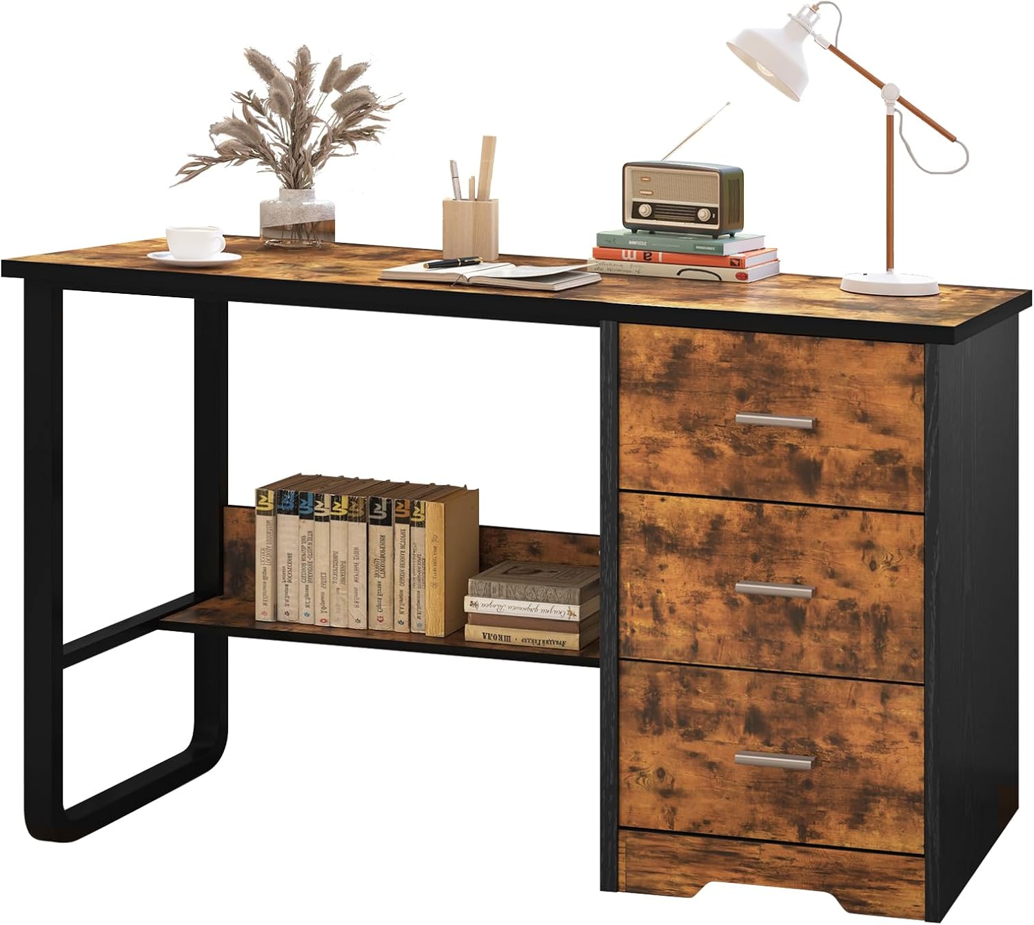 Amazon.com: Small Desk with Drawers for Bedroom, 47 Inch Computer Desk ...