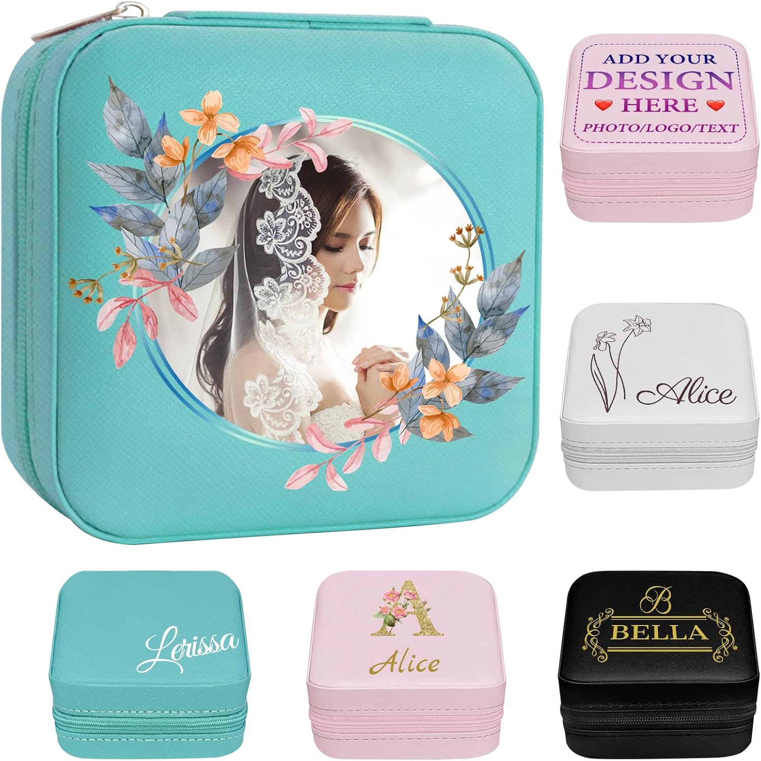 Personalised Jewelry Box with Name Photo Custom Leather Travel Jewelry ...