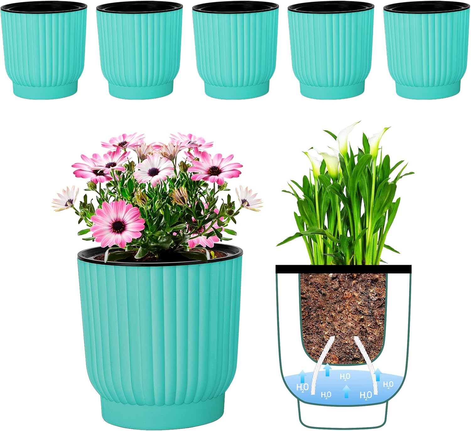 Amazon.com: VIVOSUN 6-Pack Self-Watering Plastic Pots for Indoor Plants ...
