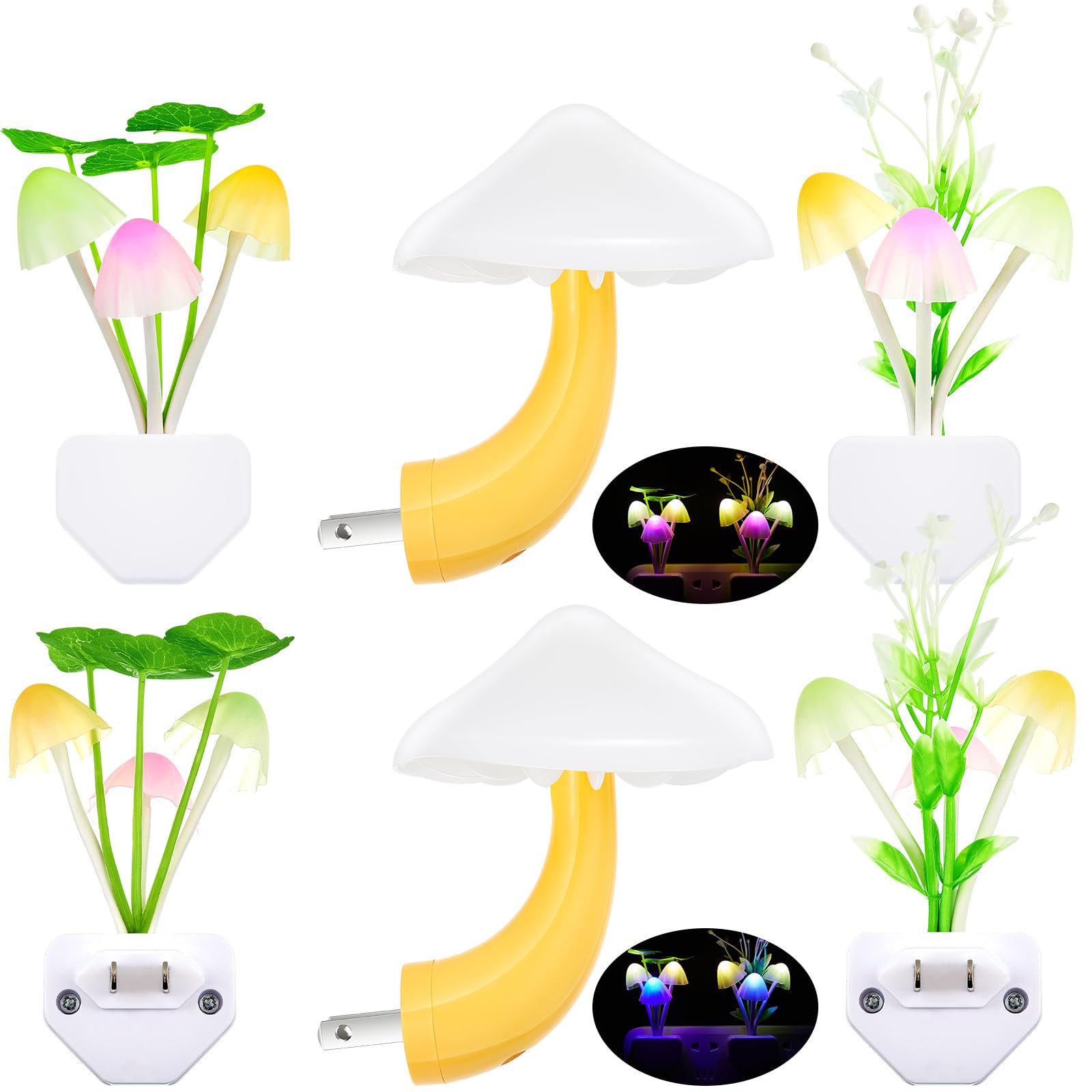 Mudder 6 Pack Mushroom Night Light Sensor LED Night Light 7 Color ...