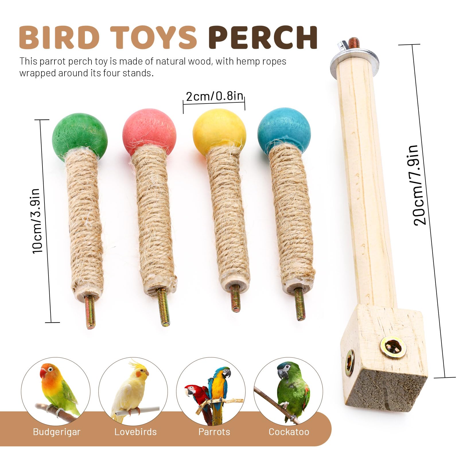 Snapklik.com : Rotating Bird Stand Perch Toy, Natural Wood Spinning ...