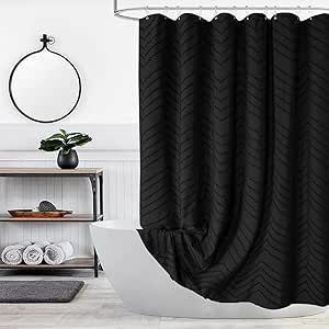 Amazon.com: Black Boho Shower Curtain Modern Fabric Shower Curtain Shabby Chic Chenille Tufted ...