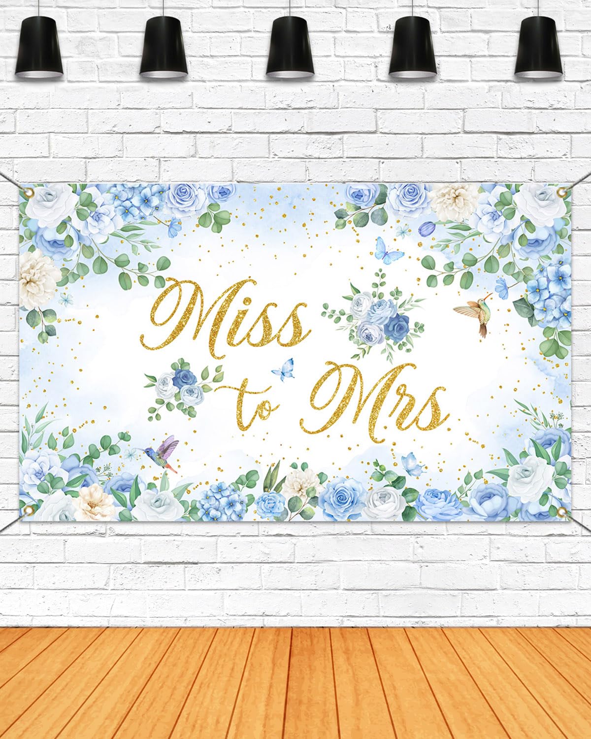 Amazon.com : Mocsicka Miss to Mrs Banner Blue Floral Gold Dots Bridal ...