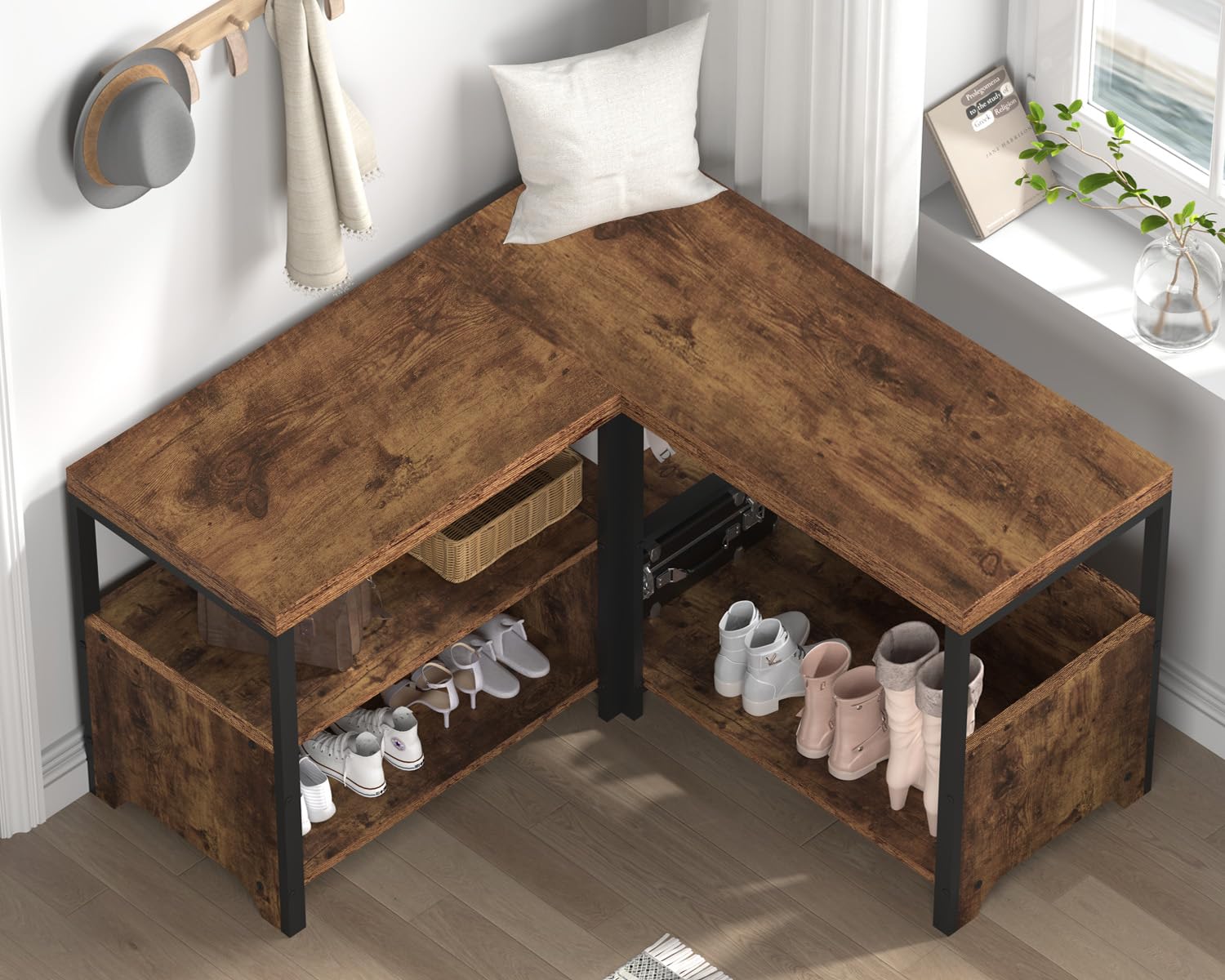 L Shaped Corner Storage Bench Epesoware L Shaped Entryway Shoe Bench