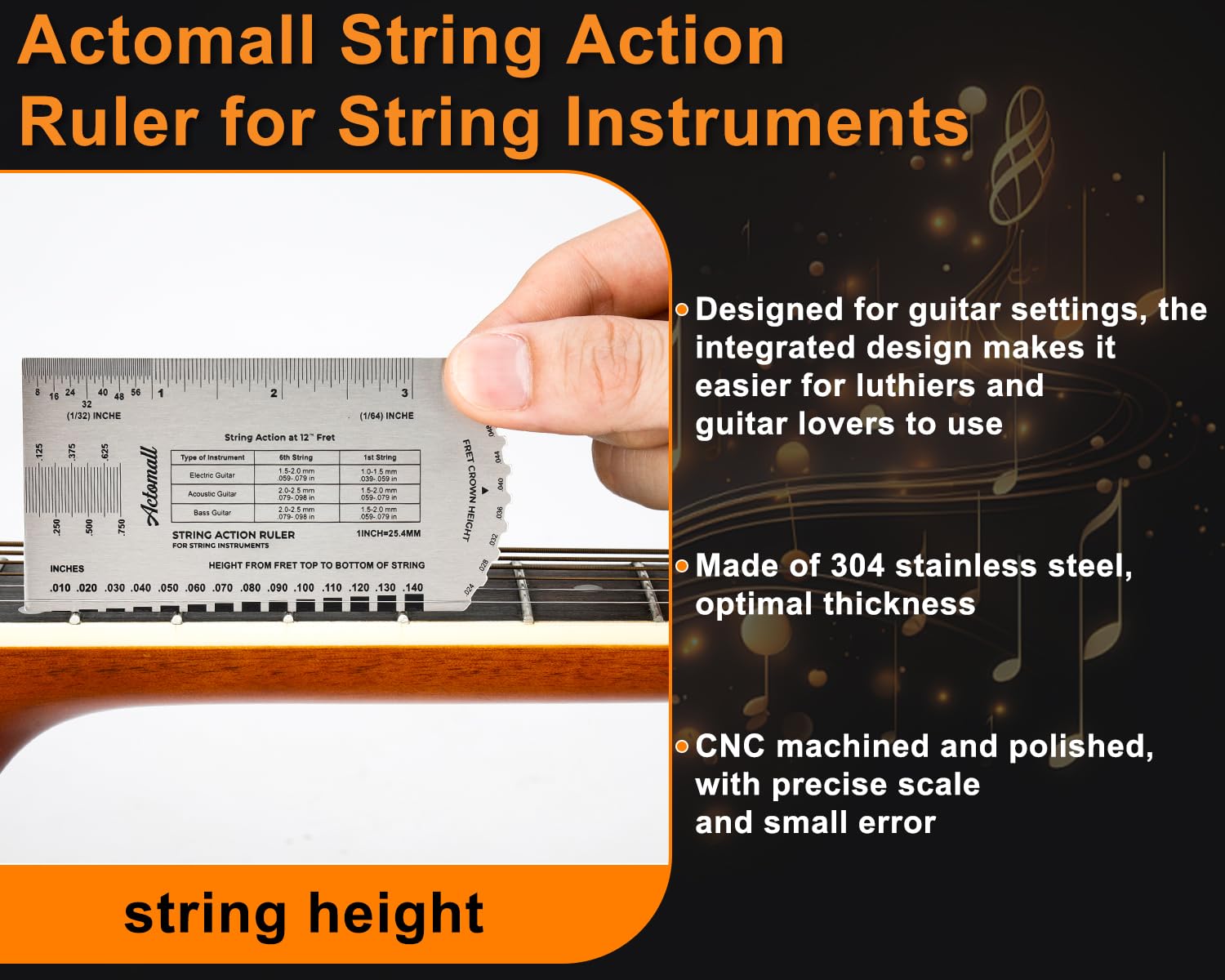 Snapklik.com : Guitar String Action Gauge Ruler, String Height Gauge ...