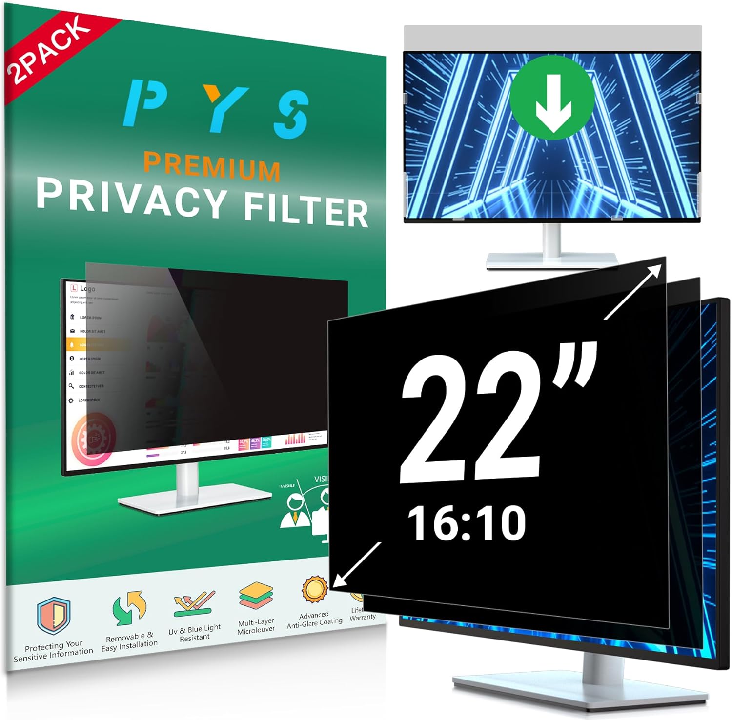 [2-Pack] 22 Inch Privacy Screen for 16:10 Computer Monitor - [Anti ...