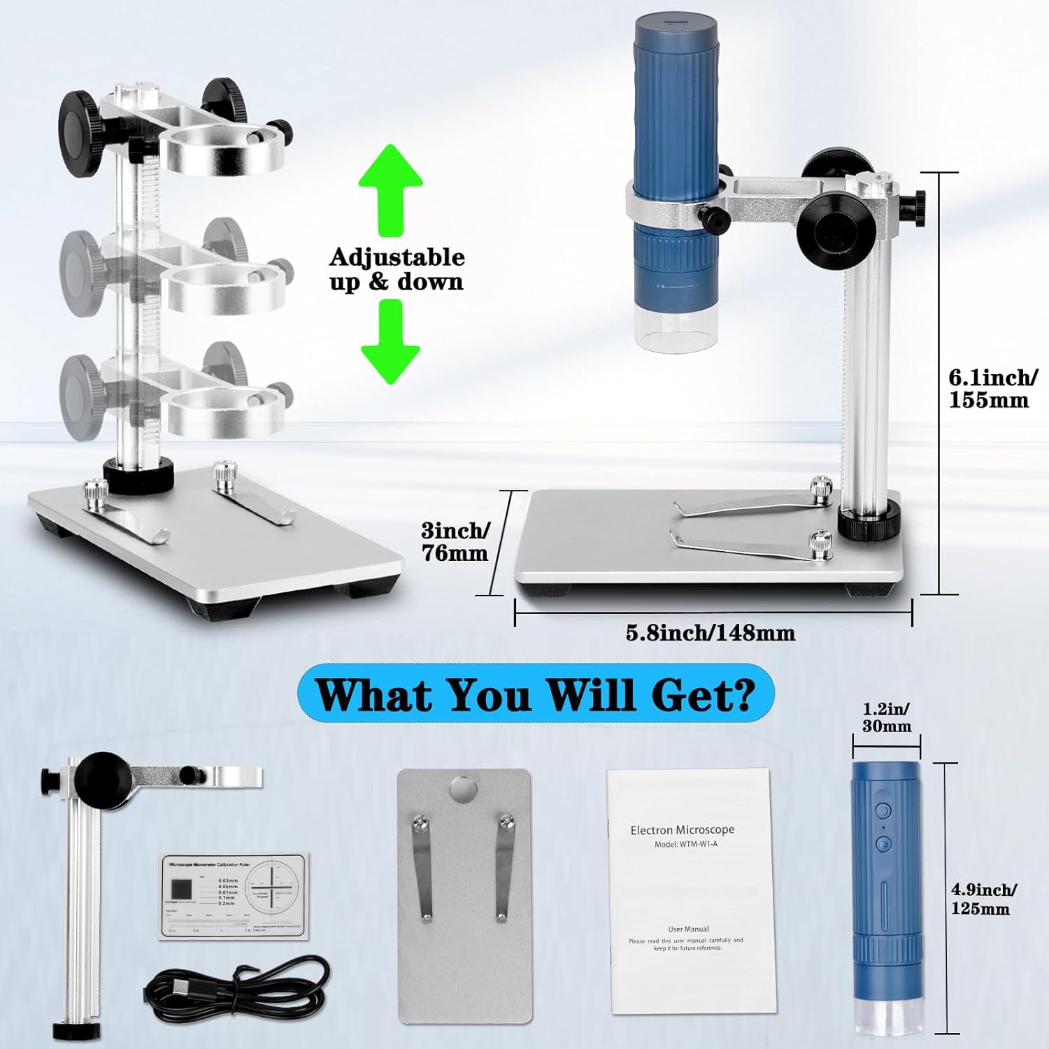 KMDES USB Digital Microscope 50X-1000X Magnifier Coin Microscope ...