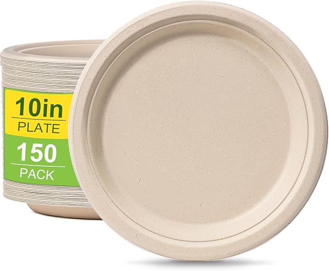 greensight Rigid Disposable Paper Plates Brown 10 inch 150 Pack Eco ...
