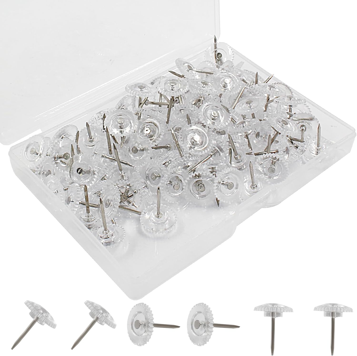 Amazon.com: Piutouyar 100 Pcs Clear Push Pins, Plastic Thumb Tacks for ...