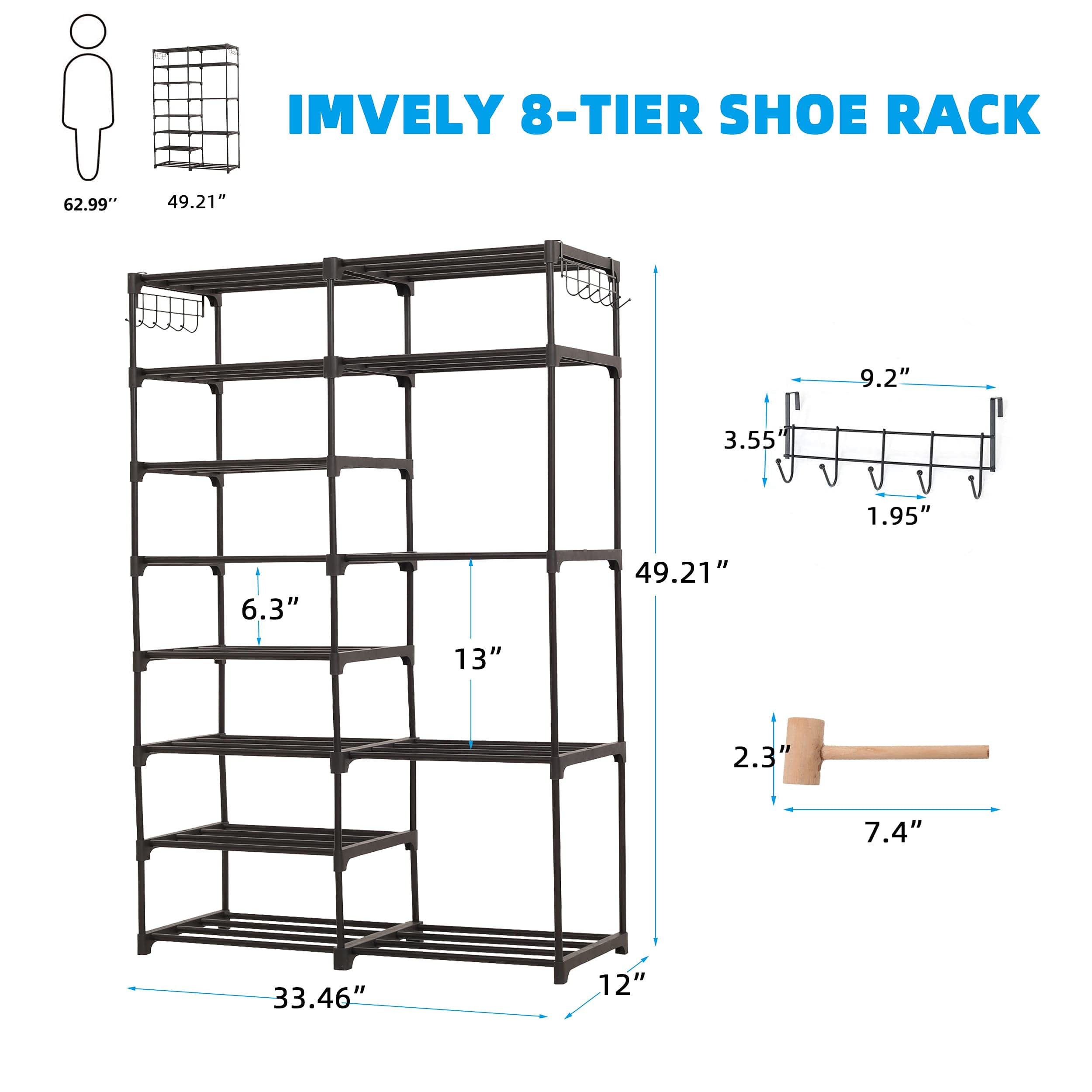 IMVELY 8 Tier Tall Shoe Rack Organizer 24 35 Pairs Metal Shoe Rack For imvely-8-tier-tall-shoe-rack-organizer-24-35-pairs-metal-shoe-rack-for
